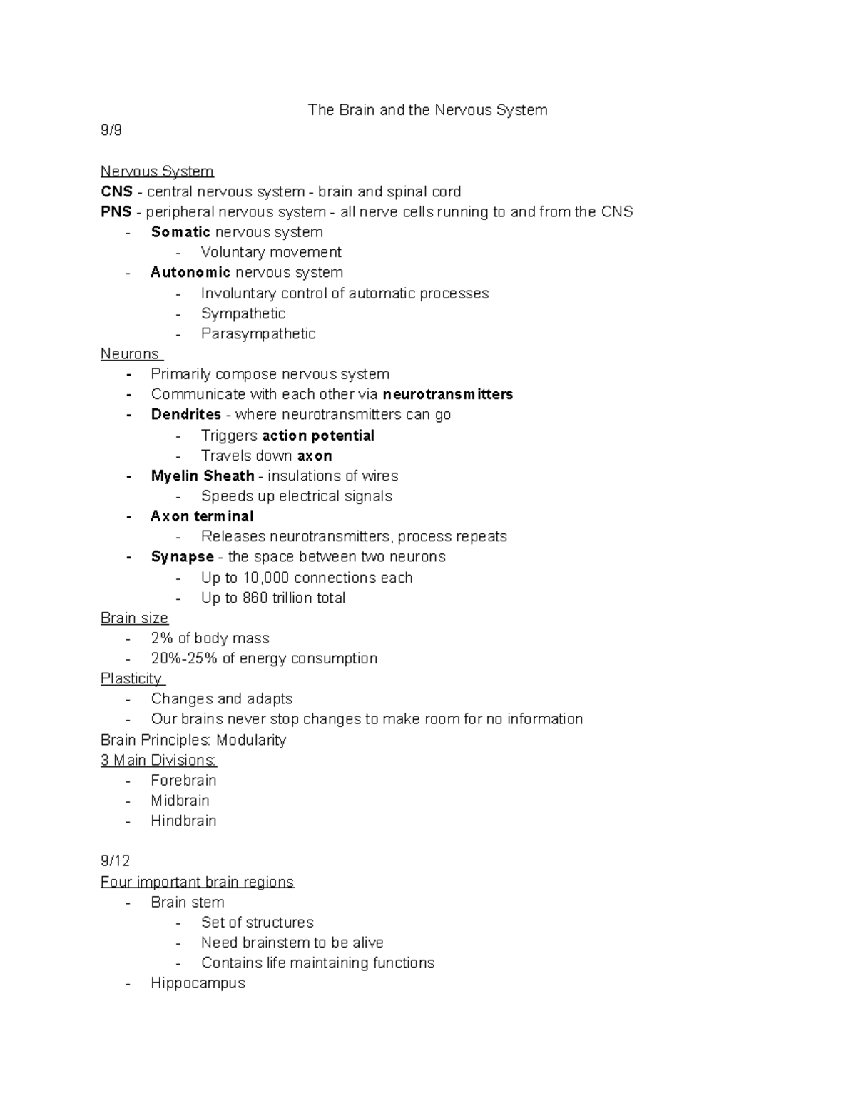 The Brain and the Nervous System - The Brain and the Nervous System 9 ...