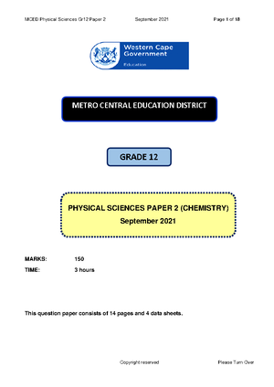 Physical Sciences P1 Nov 2023 Grade 11 - MARKS: 150 TIME: 3 hours This ...