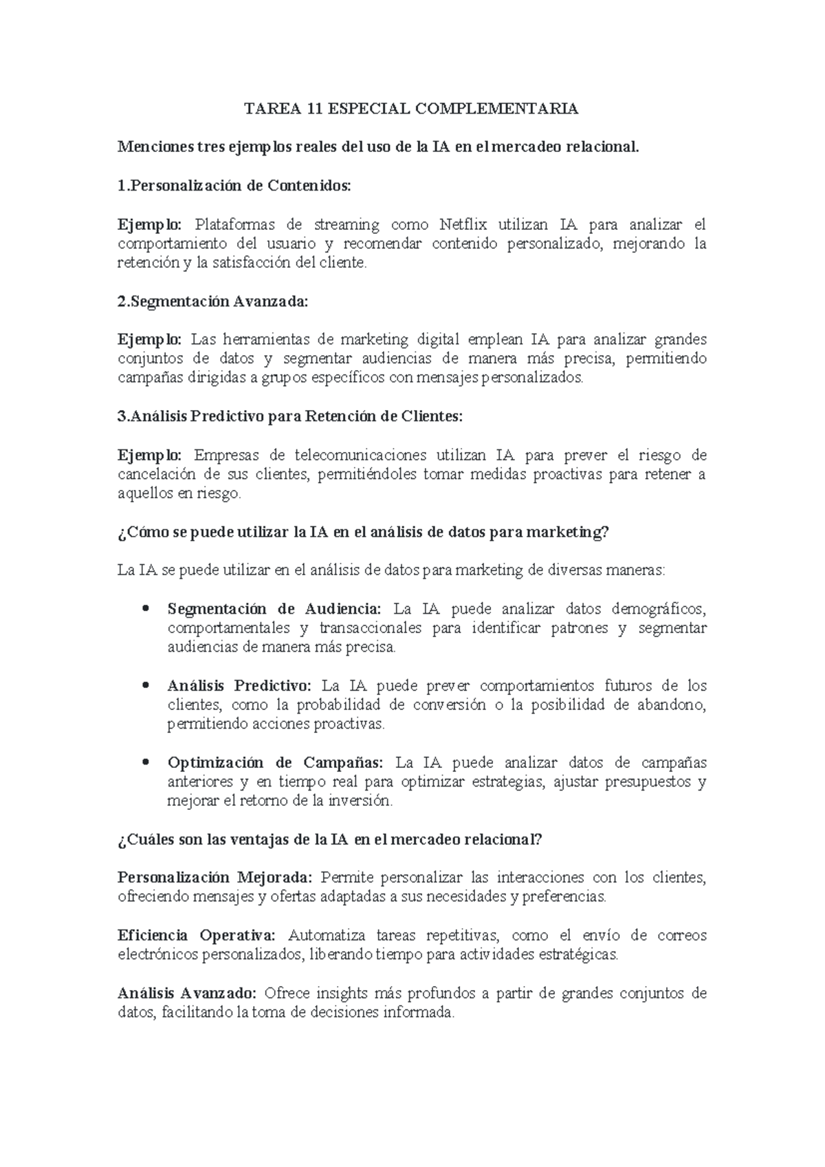 Tarea 11 Especial Complementaria - TAREA 11 ESPECIAL COMPLEMENTARIA Menciones tres ejemplos ...