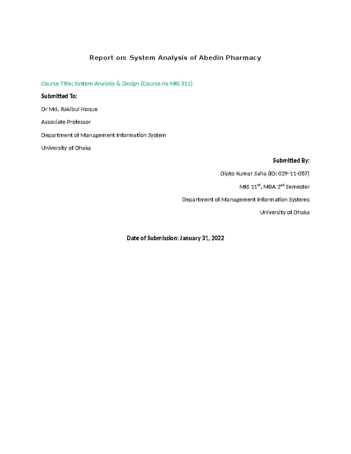 02 Dipto Kumar Saha 087 Automated System MR - Report on: System ...