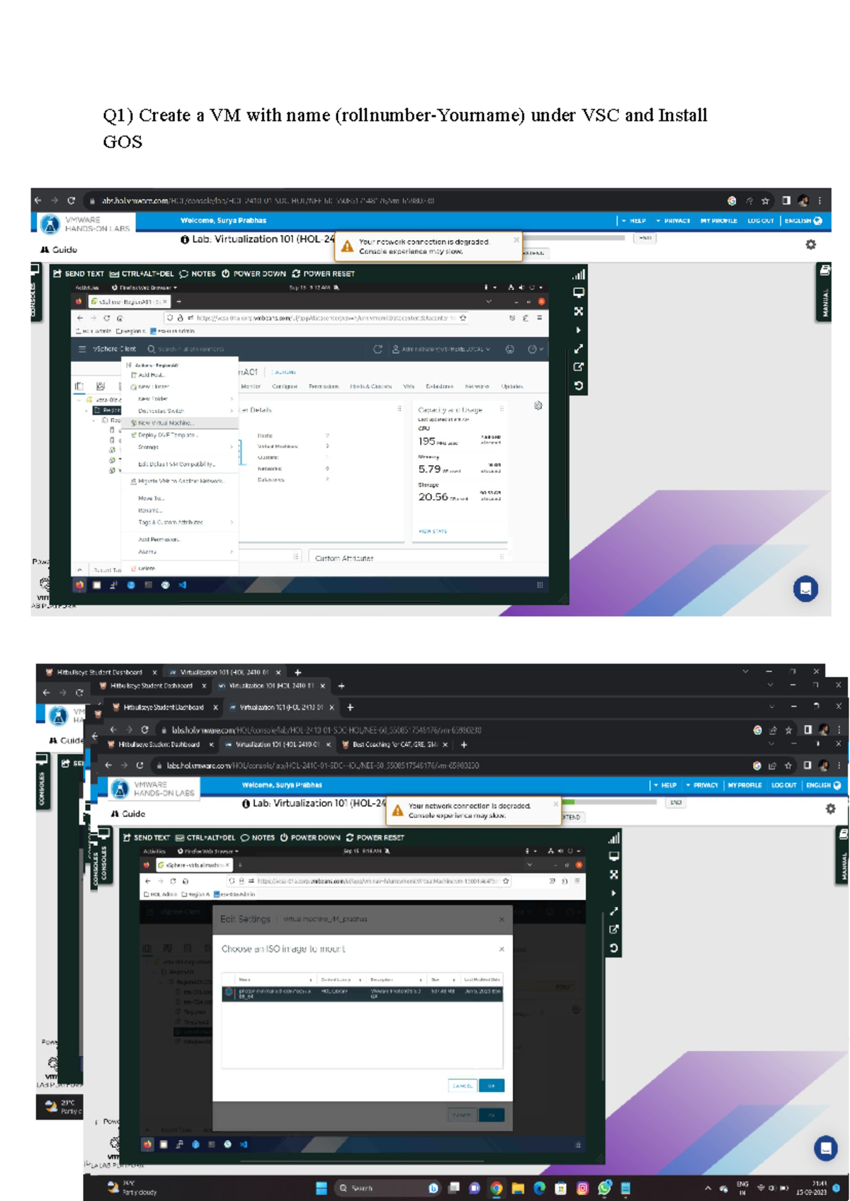CA-1 Cloud Computing LAB - Virtualization and Cloud Computing Laboratory - Q1) Create a VM with ...