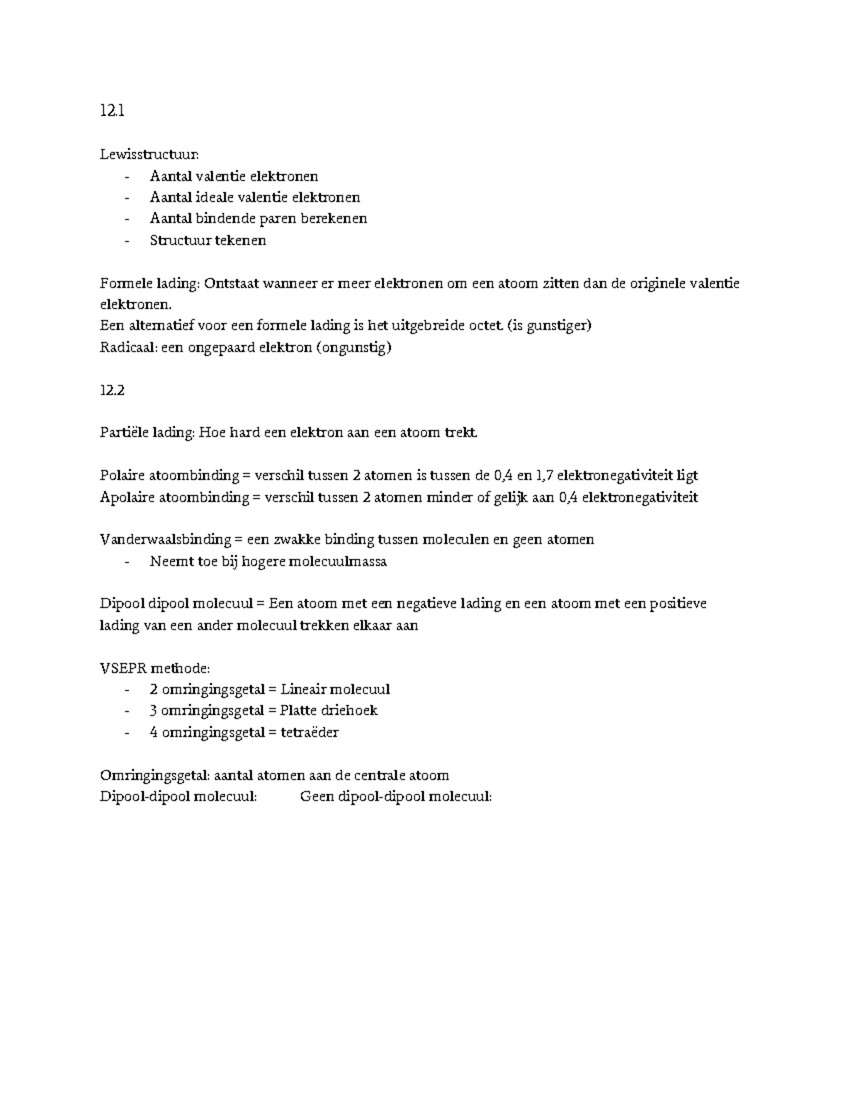Scheikunde Bioto - lewisstructuur etc. - 12. Lewisstructuur: - Aantal ...