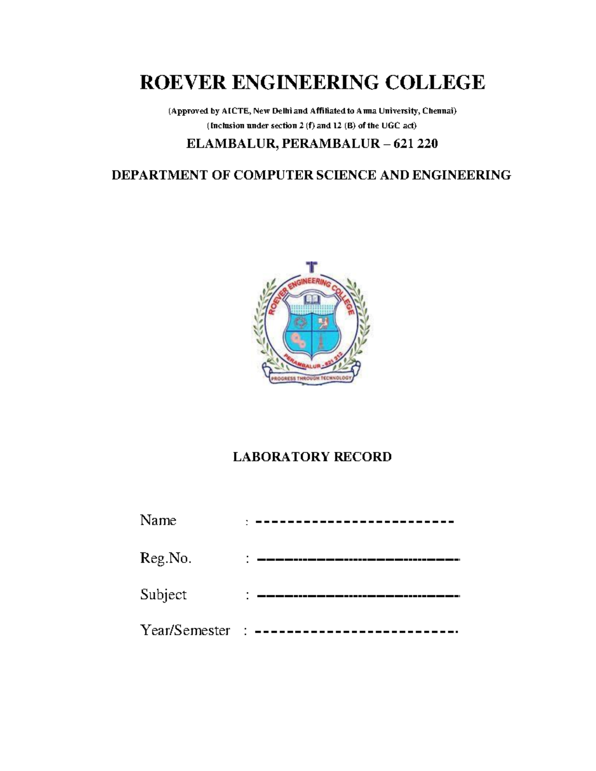 STA - lab manual - Lab - ROEVER ENGINEERING COLLEGE (Approved by AICTE ...