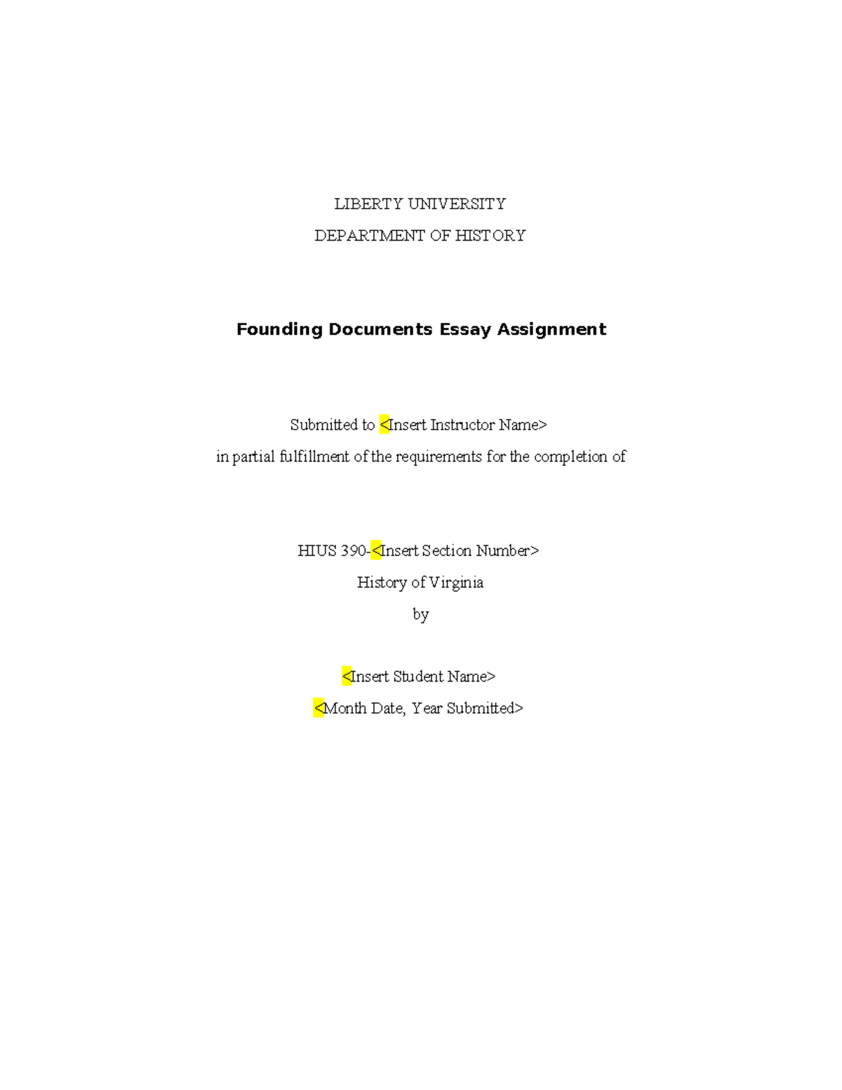 Founding Documents Essay Template - LIBERTY UNIVERSITY DEPARTMENT OF ...