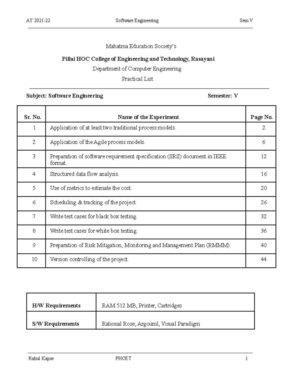 SE Lab Manual AY-21-22 - Mahatma Education Society’s Pillai HOC College ...