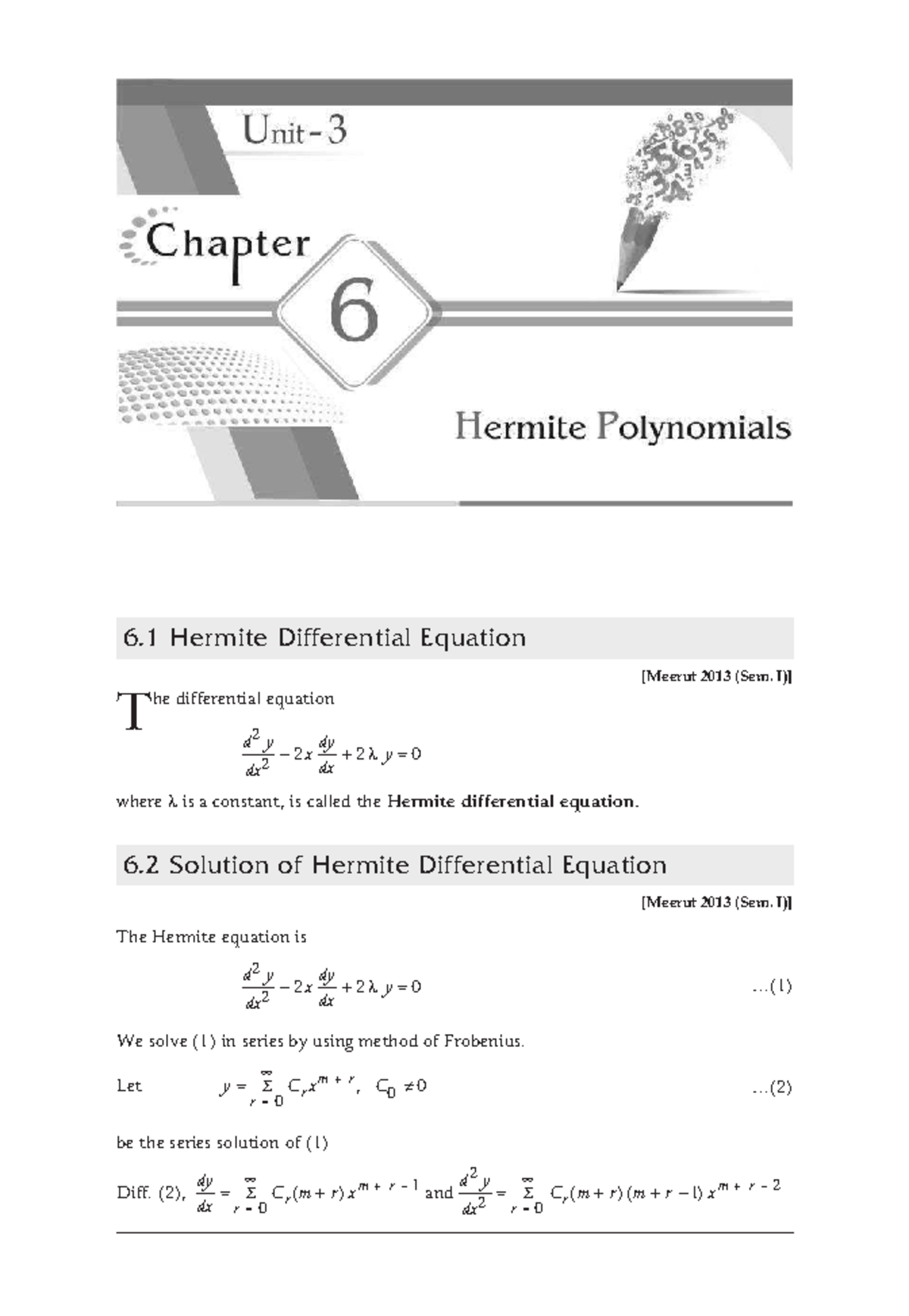 Differential equations-73 - 6 Hermite Differential Equation [Meerut 2013 (Sem. I)] T he ...