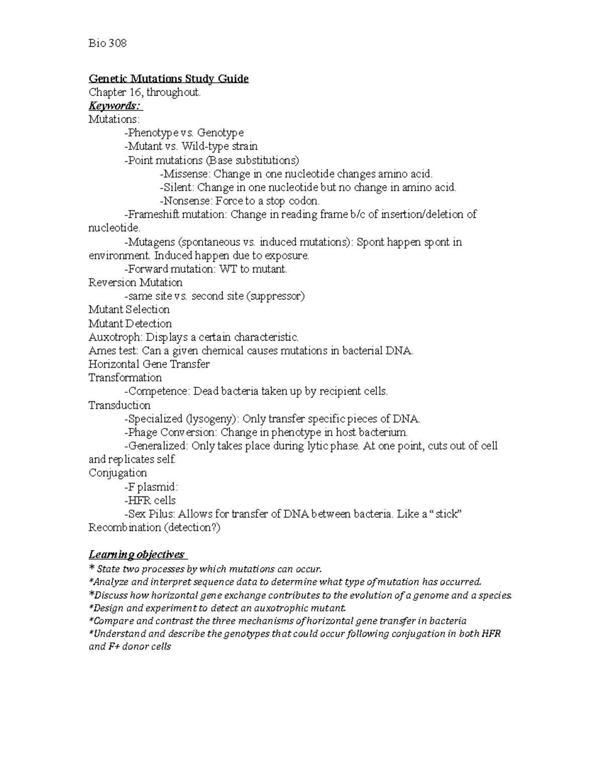 3. Genetics Mutation and Gene Transfer - Bio 308 Genetic Mutations ...