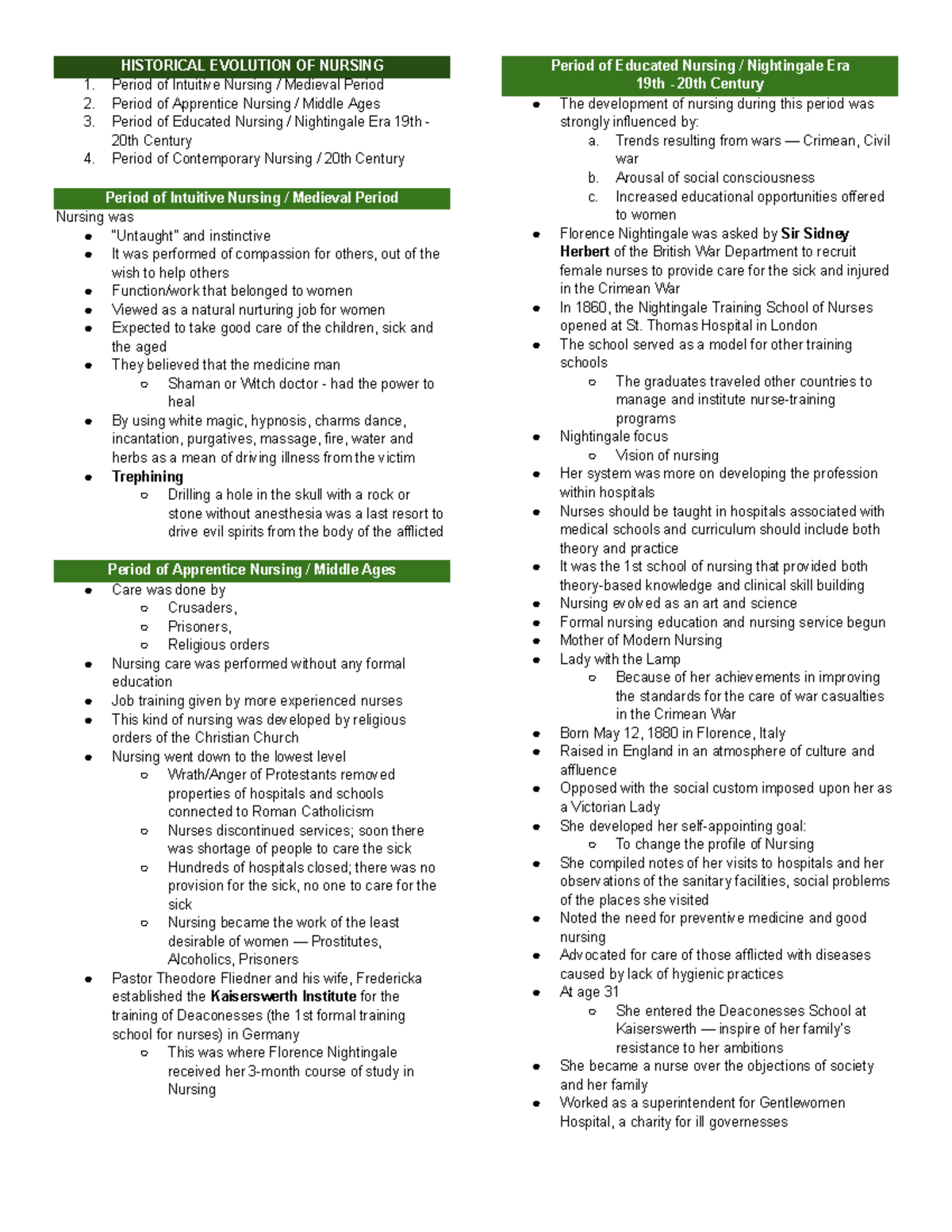 NEC-PRE- Finals - HISTORICAL EVOLUTION OF NURSING 1. Period of ...