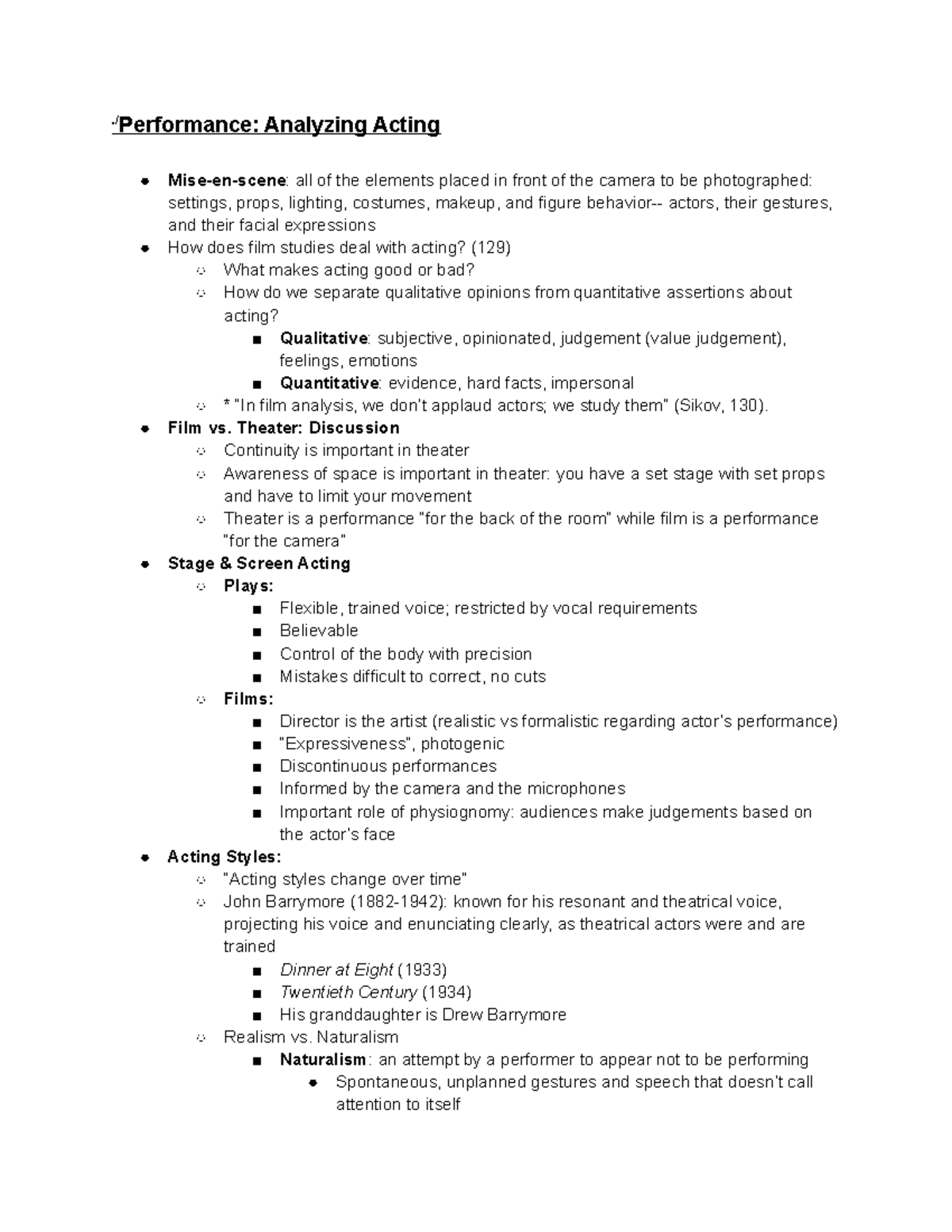 Performance Analyzing Acting - ./ Performance: Analyzing Acting Mise-en ...