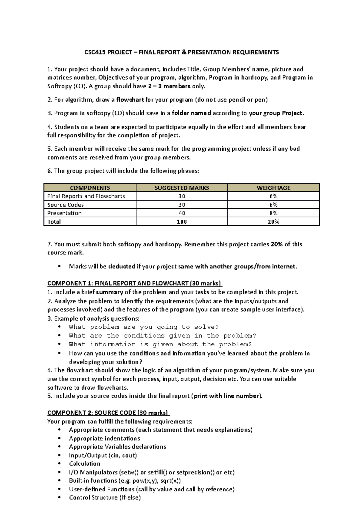 Csc415 Group Project Guidelines Csc415 Project Final Report And Presentation Requirements Your 