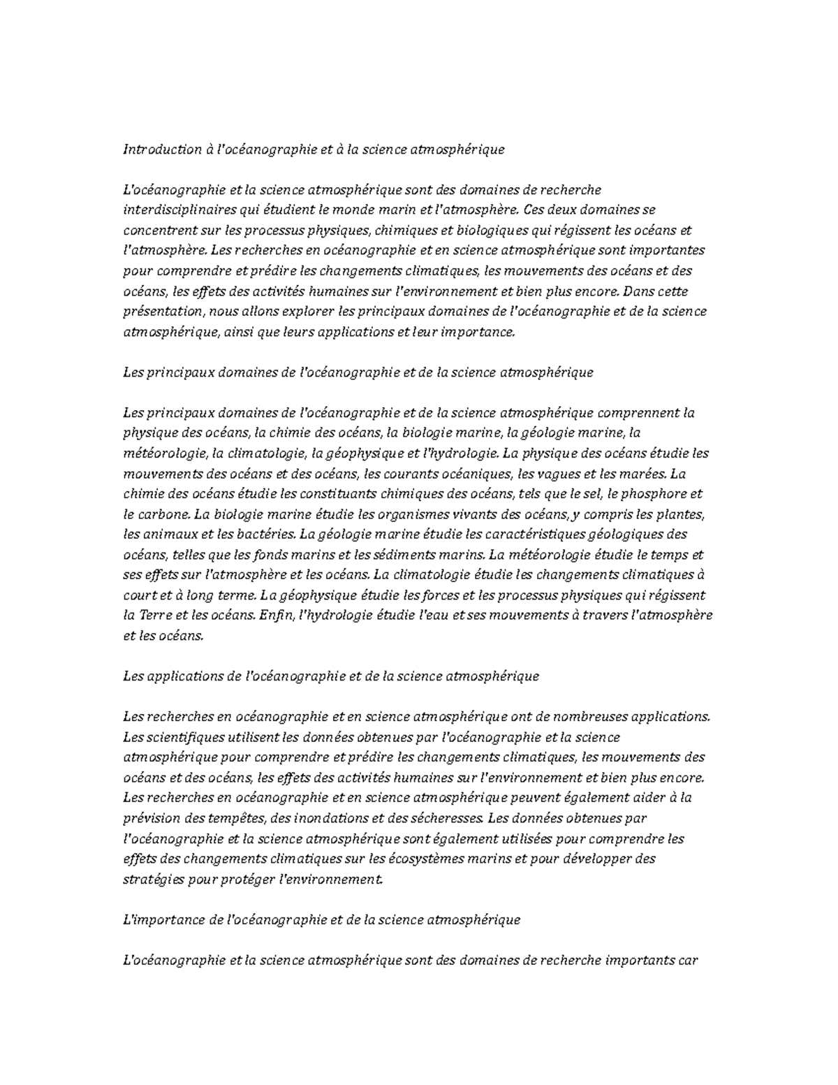 Oceanography and Atmospheric Science Notes de cours - Introduction à l ...