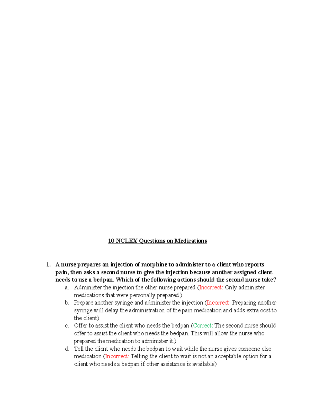 10 Nclex MED Questions - 10 NCLEX Questions on Medications A nurse ...