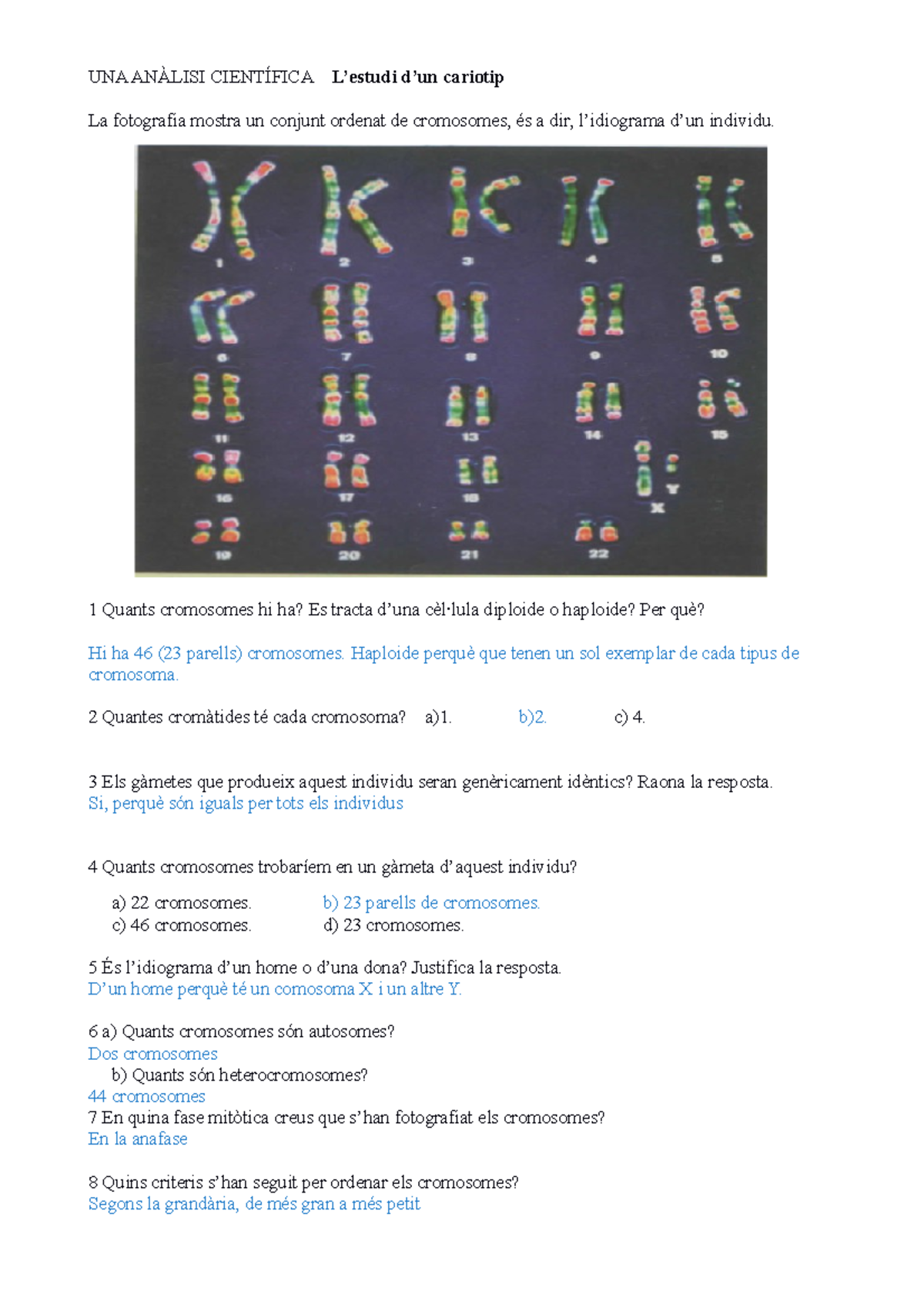 Cariotip EXER 4 ESO - ...................... - UNA ANÀLISI CIENTÍFICA L ...