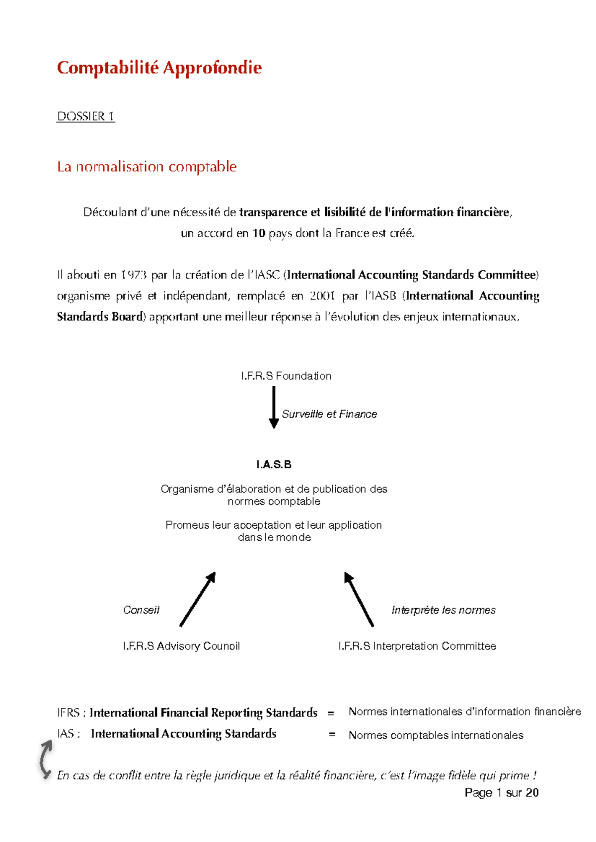 Compta Approf - Licence 3 TSM - Comptabilité Approfondie DOSSIER 1 La normalisation comptable ...