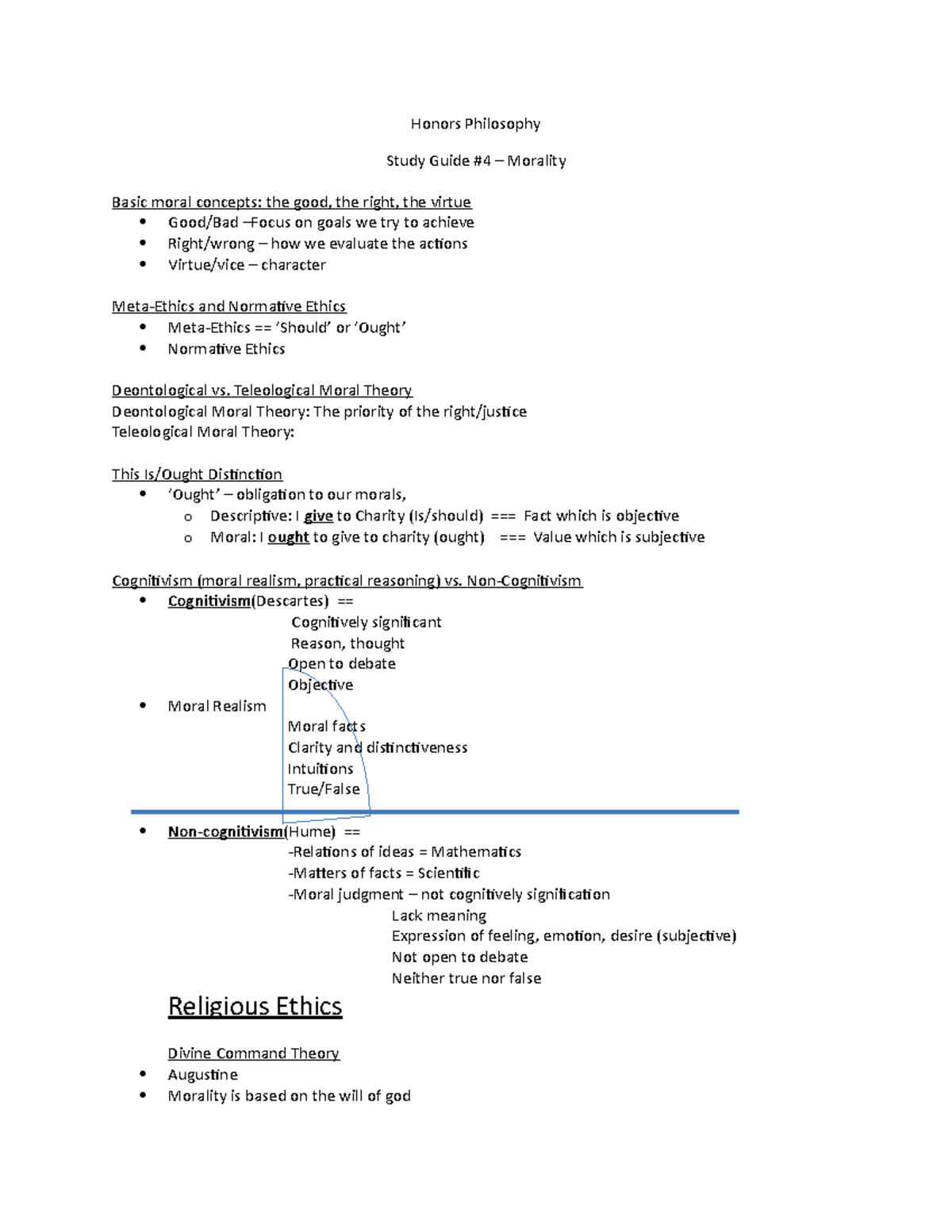 Morality Study Guide for Exam 4 - Honors Philosophy Study Guide ...