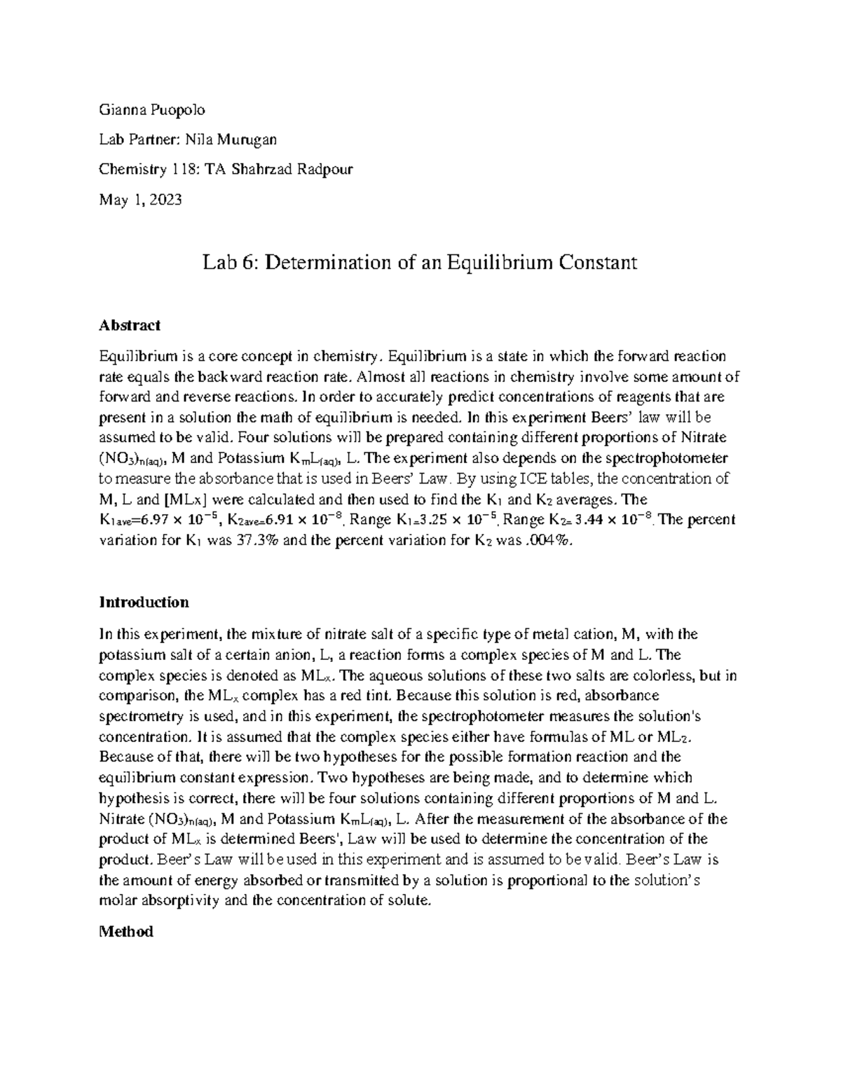 Long Lab report (lab 6)-revised-2 - Gianna Puopolo Lab Partner: Nila ...
