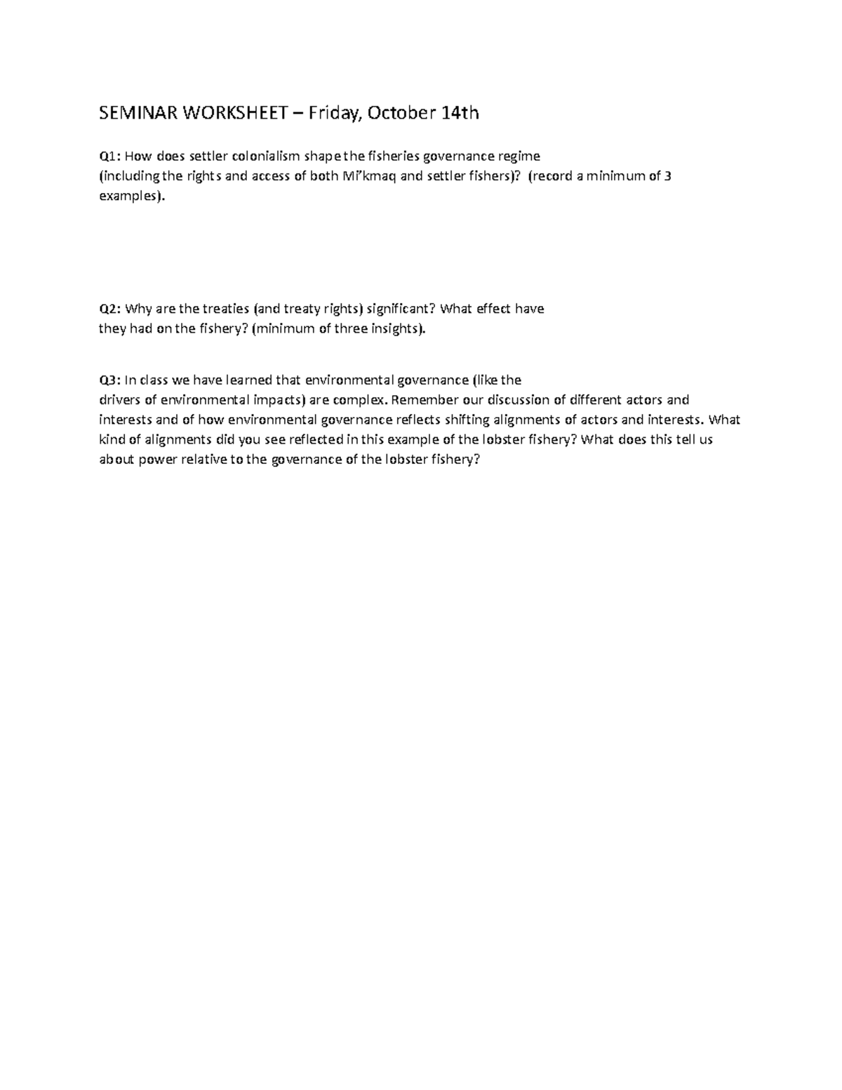 Seminar worksheet solo - SEMINAR WORKSHEET – Friday, October 14th Q1 ...