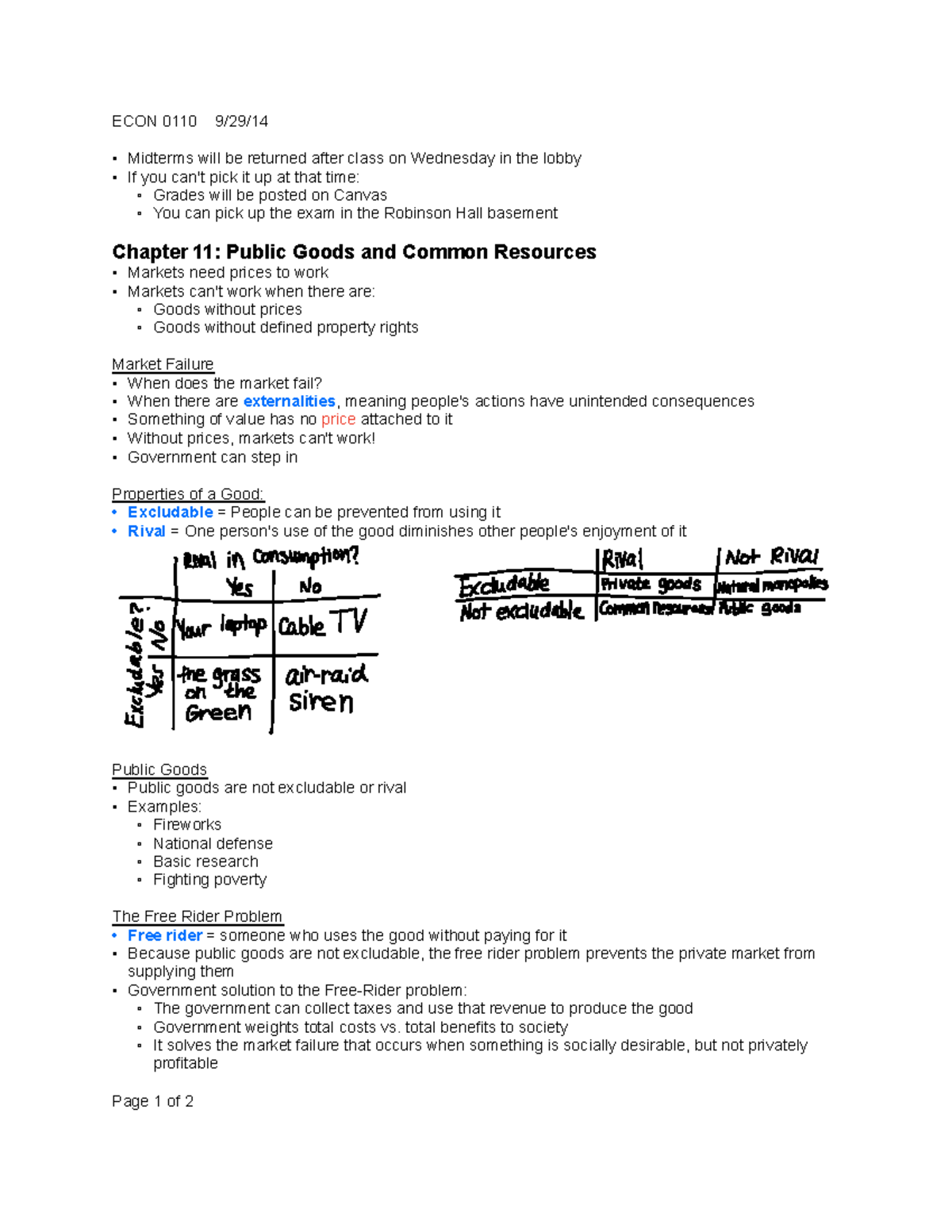Note 11 - Summary - Chapter 11 - ECON 0110 9/29/ Midterms will be returned after class on ...