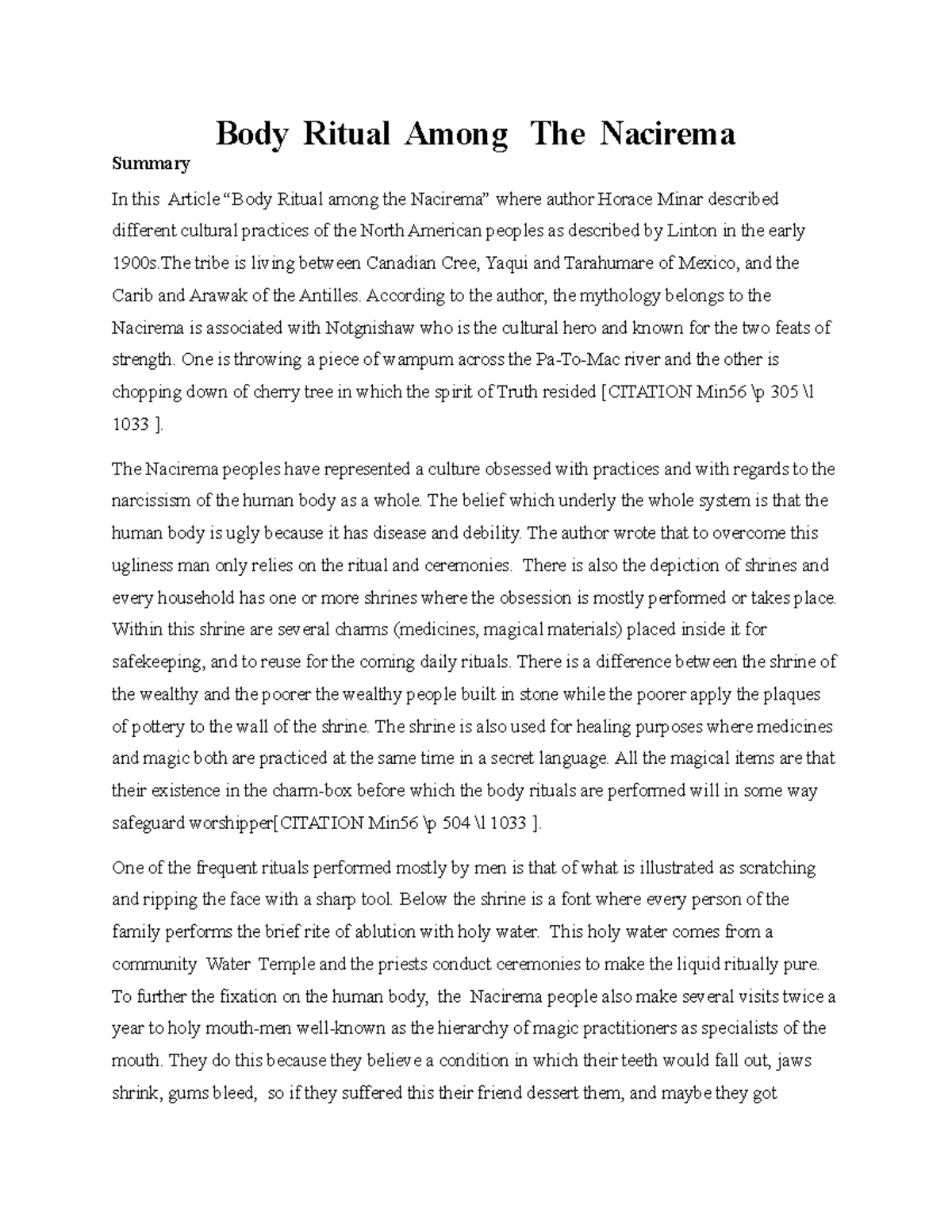 Summary-3 - anthro - Body Ritual Among The Nacirema Summary In this ...