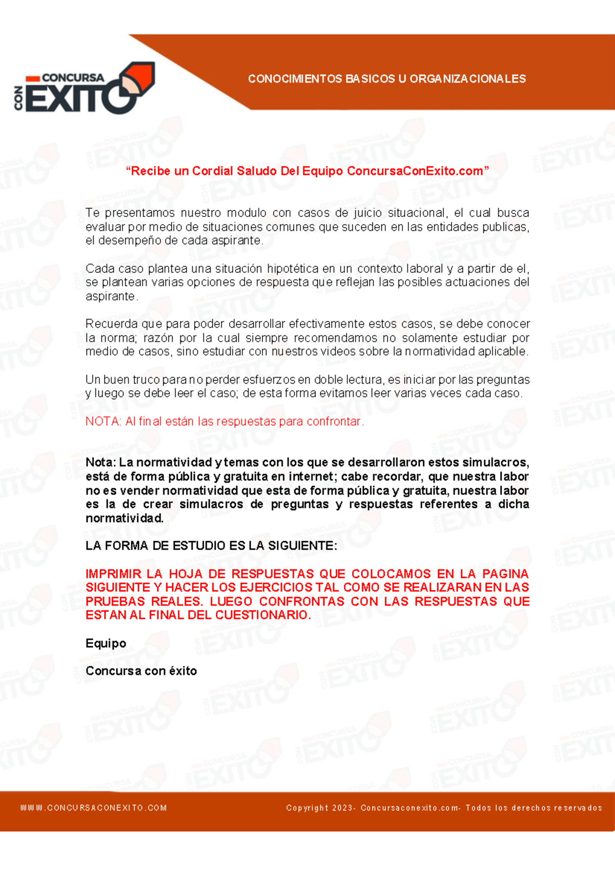 1. Conocimientos Basicos U Organizacionales 2023 1 - “Recibe un Cordial Saludo Del Equipo - Studocu