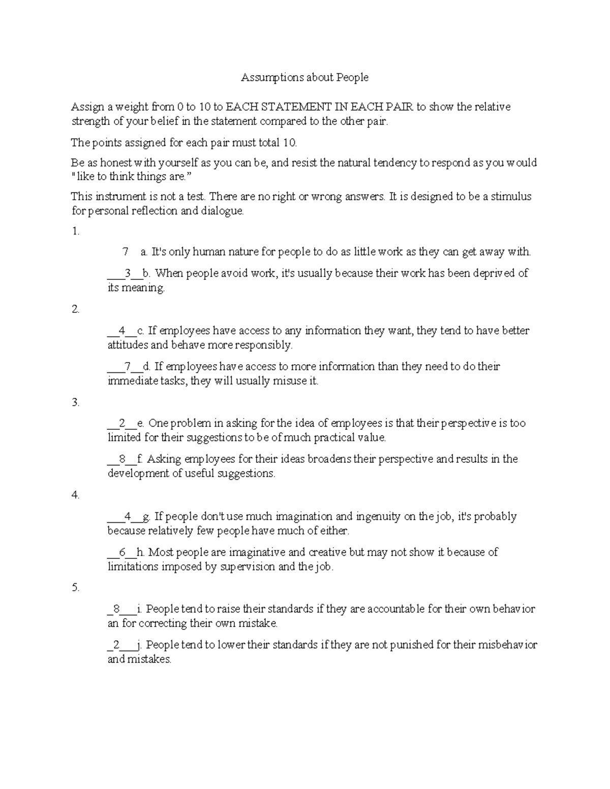 Assumptions about People Activity - Assumptions about People Assign a ...