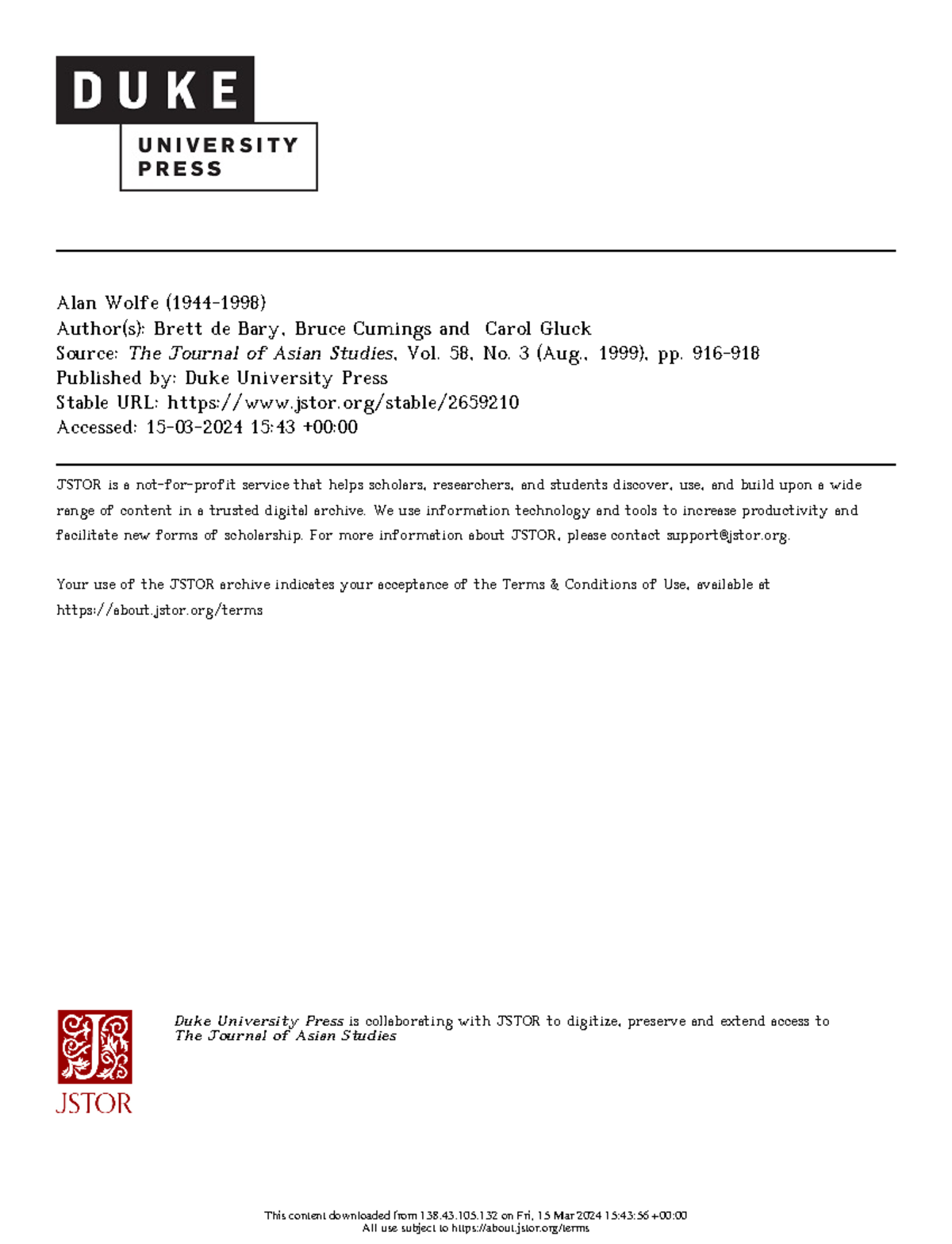 Bary-Alan Wolfe 19441998-1999 - Alan Wolfe (1944-1998) Author(s): Brett ...