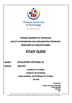 Past Exam question paper - DSO17BT - TUT - Studocu