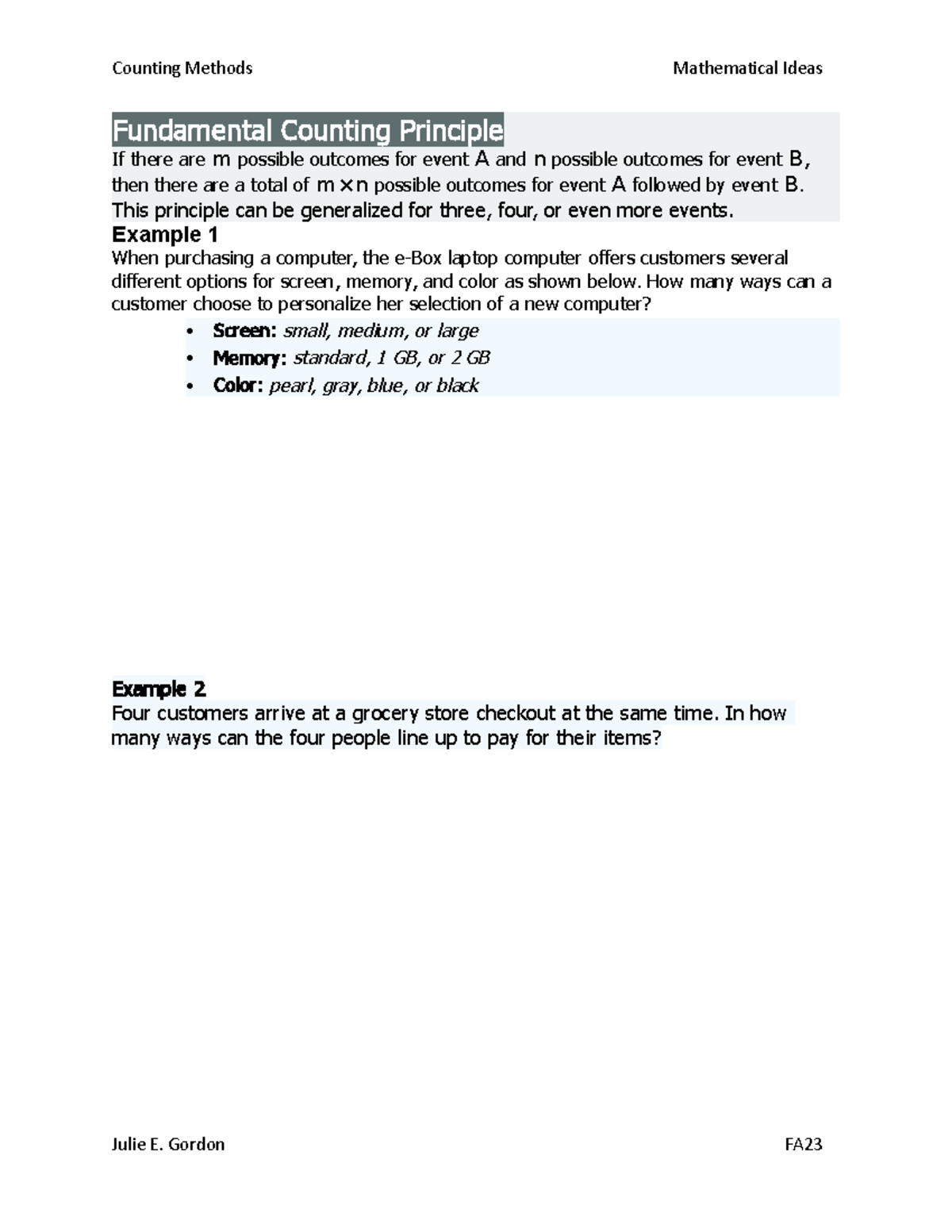 JG 3-6-Counting Methods-1 - Fundamental Counting Principle If there are ...