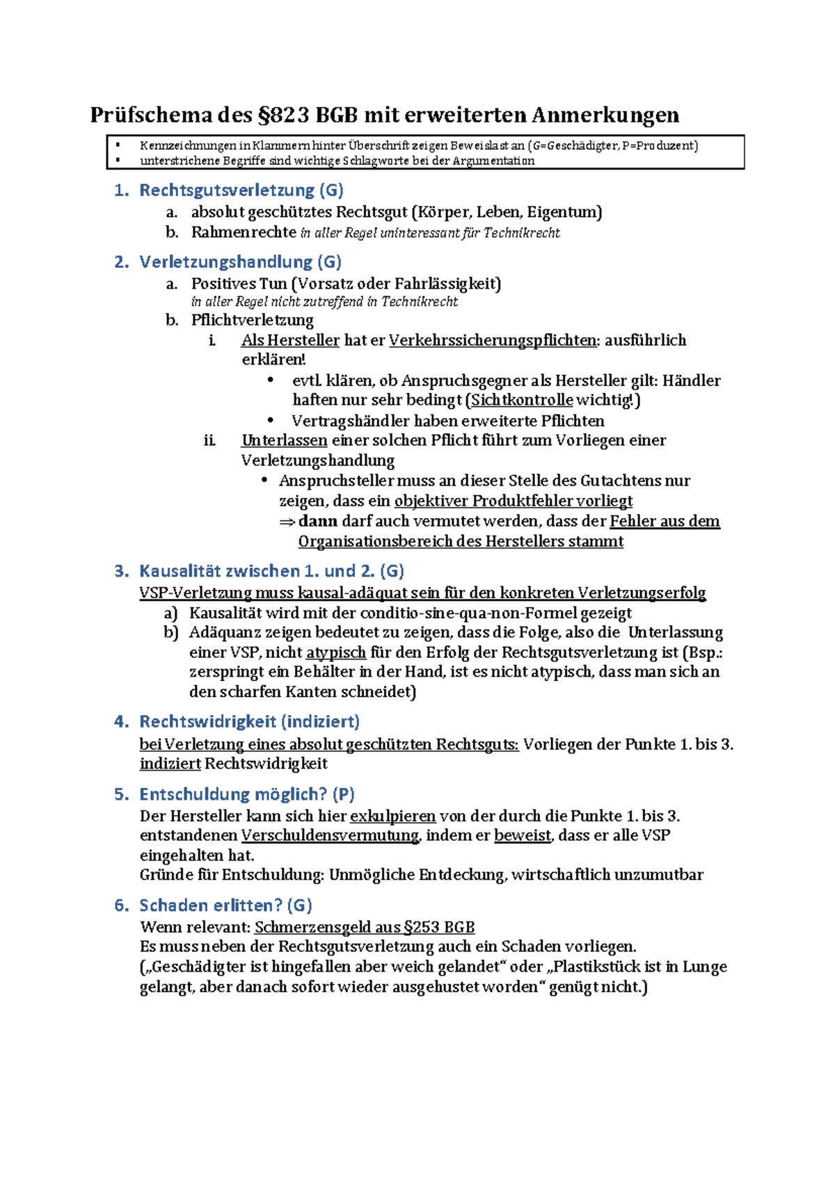 01 Prüfschema des §823 BGB mit erweiterten Anmerkungen - Prüfschema des ...