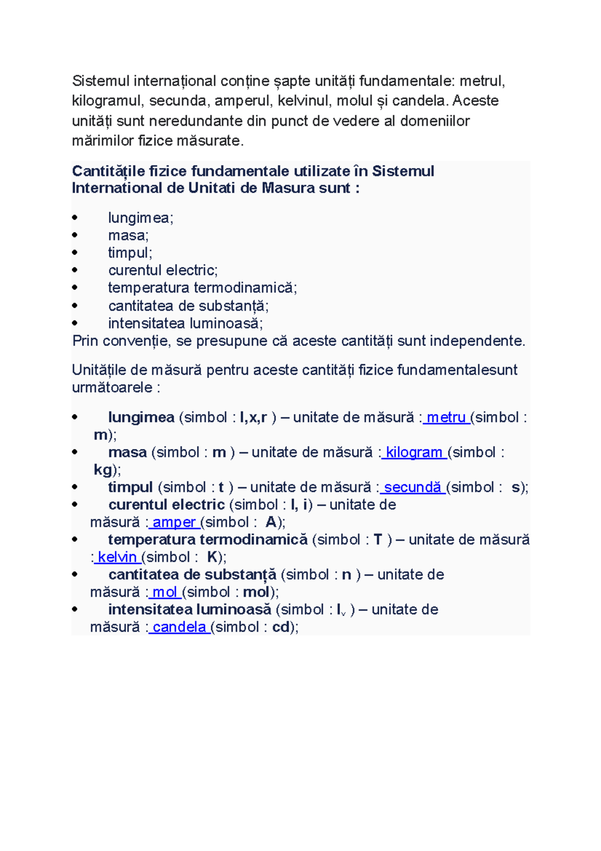 Cantități - ok document - Sistemul internațional conține șapte unități ...