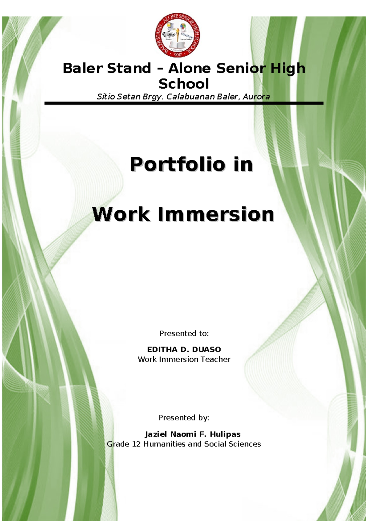 Jaziel Naomi Hulipas - This module is an example for work immersion ...