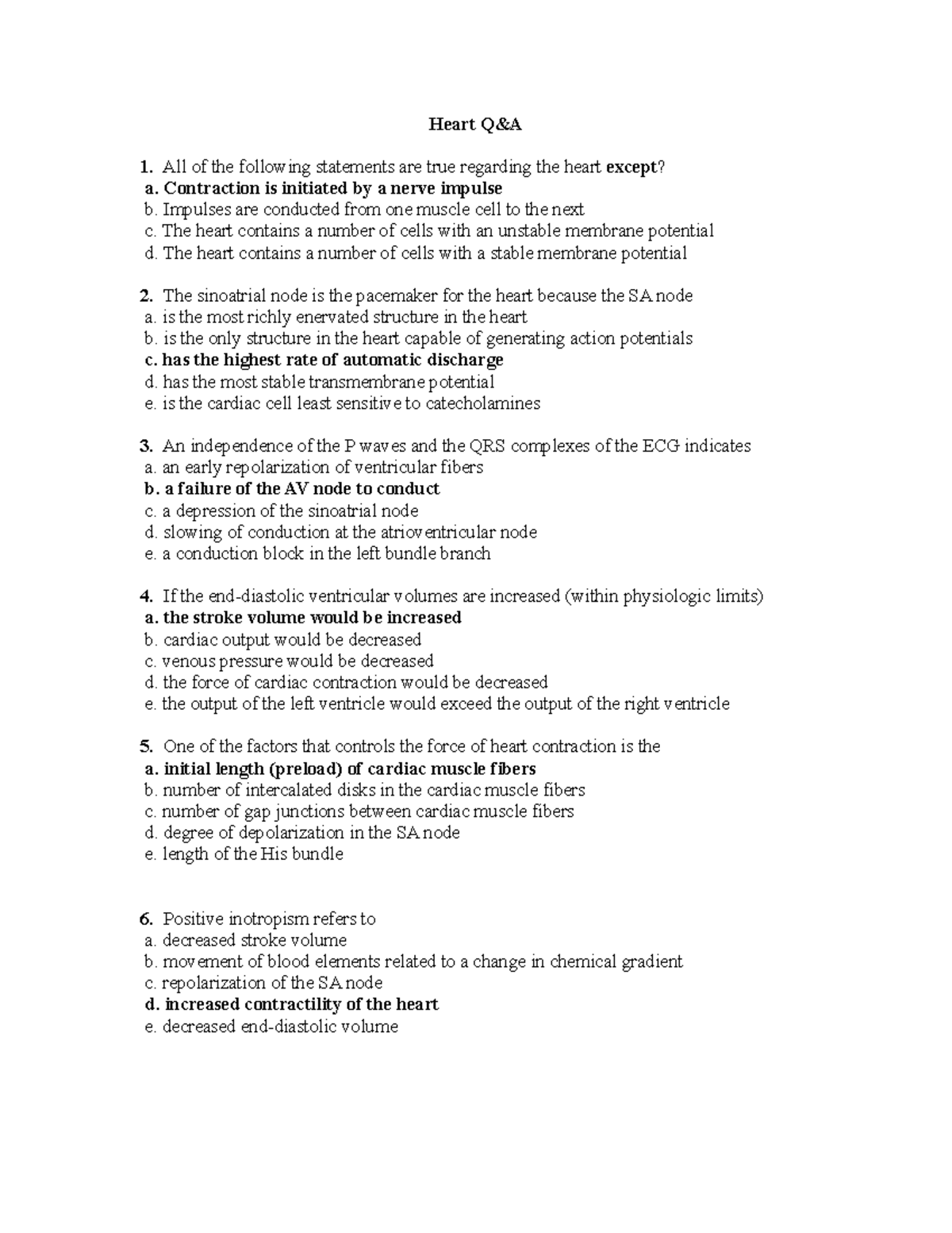 Heart Q&A Answered - Heart Q&A All of the following statements are true ...