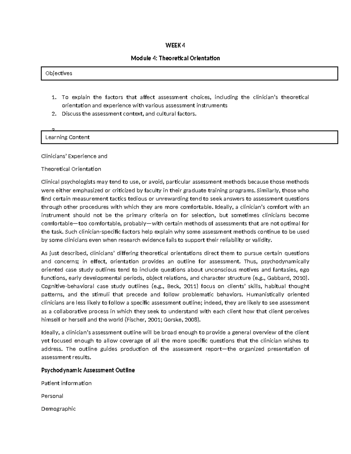 Week 2 - Theoretical orientation - WEEK 4 Module 4: Theoretical ...