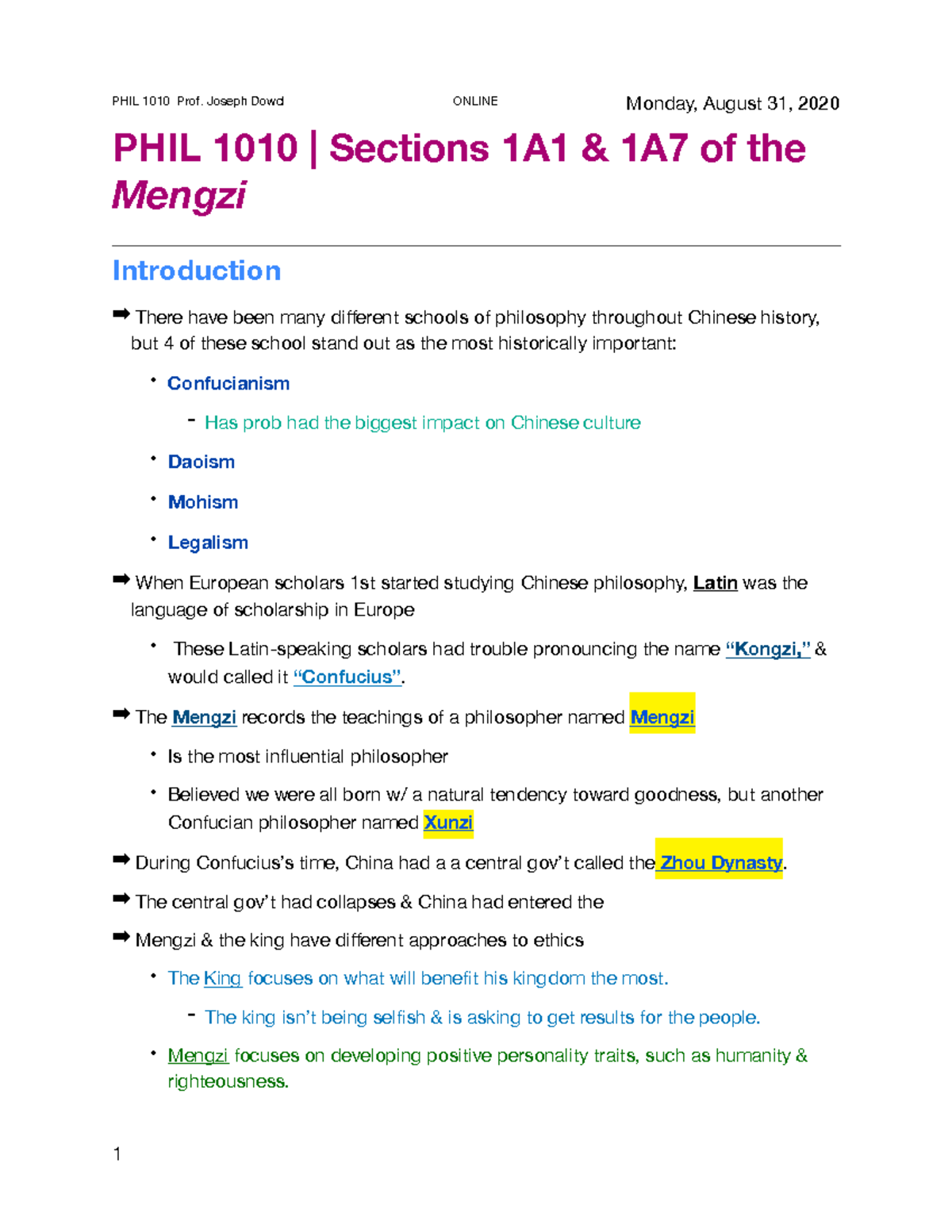 PHIL 1010| Week 2, Lecture 3 - PHIL 1010 | Sections 1A1 & 1A7 of the Mengzi Introduction - Studocu