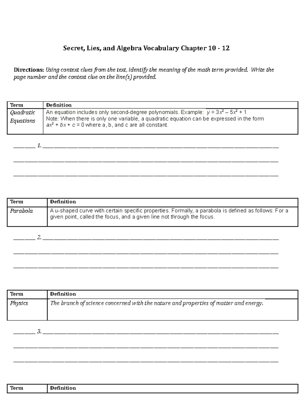 Ma'Kijah Reese - Vocabulary 10 - 12 Secret - Secret, Lies, and Algebra ...