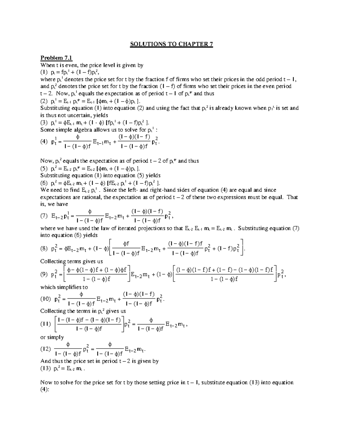 Romer 5e solutions manual 07 - ####### SOLUTIONS TO CHAPTER 7 Problem 7. When t is even, the ...