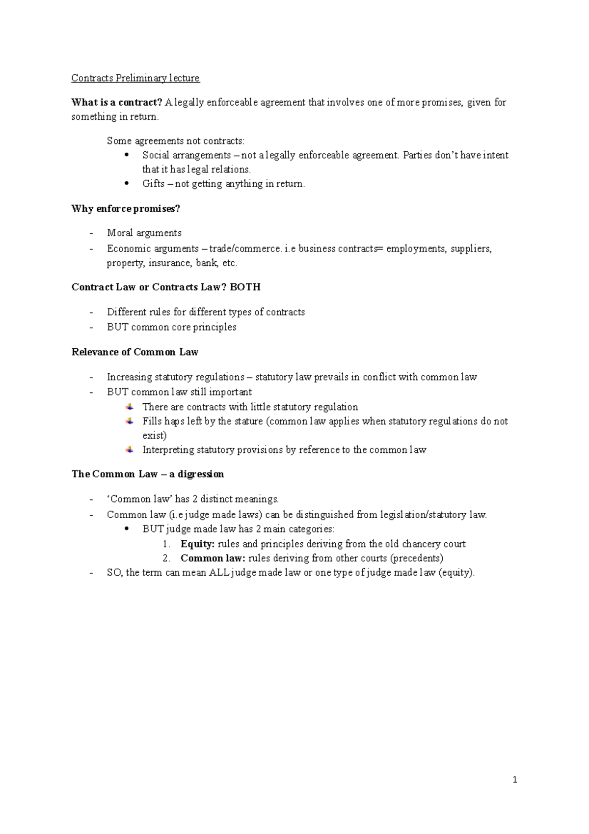 Contracts Lecture Notes Contracts Preliminary Lecture What Is A Contract A Legally