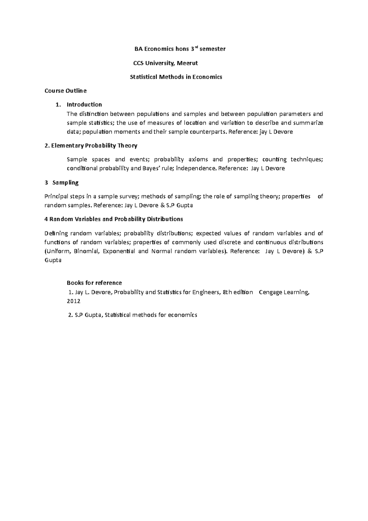 SME - BA Economics hons 3rd semester CCS University, Meerut Statistical ...