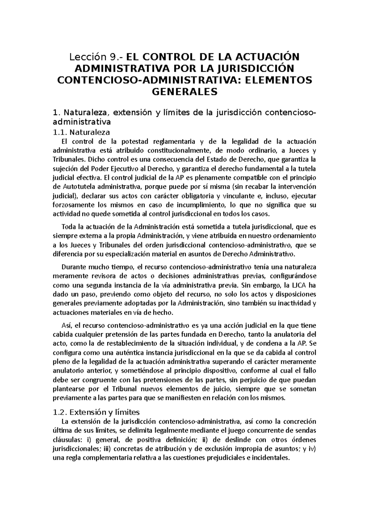 Lección 9: JURISDICCIÓN CONTENCIOSO-ADMINISTRATIVA - Lección 9.- EL CONTROL DE LA ACTUACIÓN ...