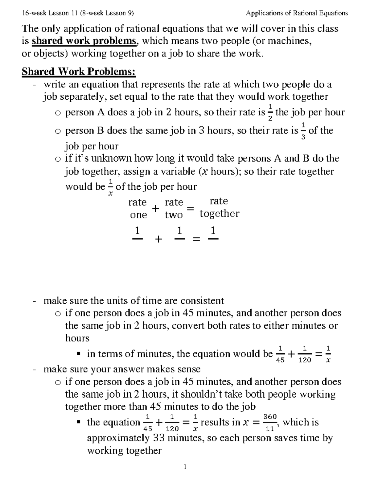 Applications of Rational Equations - The only application of rational ...