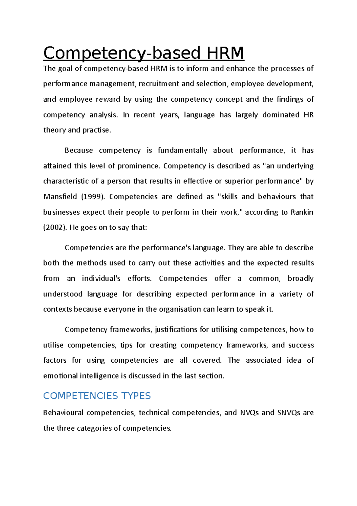 Competency-based HRM - Because competency is fundamentally about ...