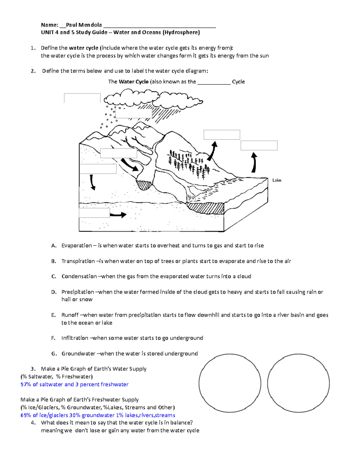Copy of Copy of Study Guide Hydrosphere - Name: __Paul Mendola