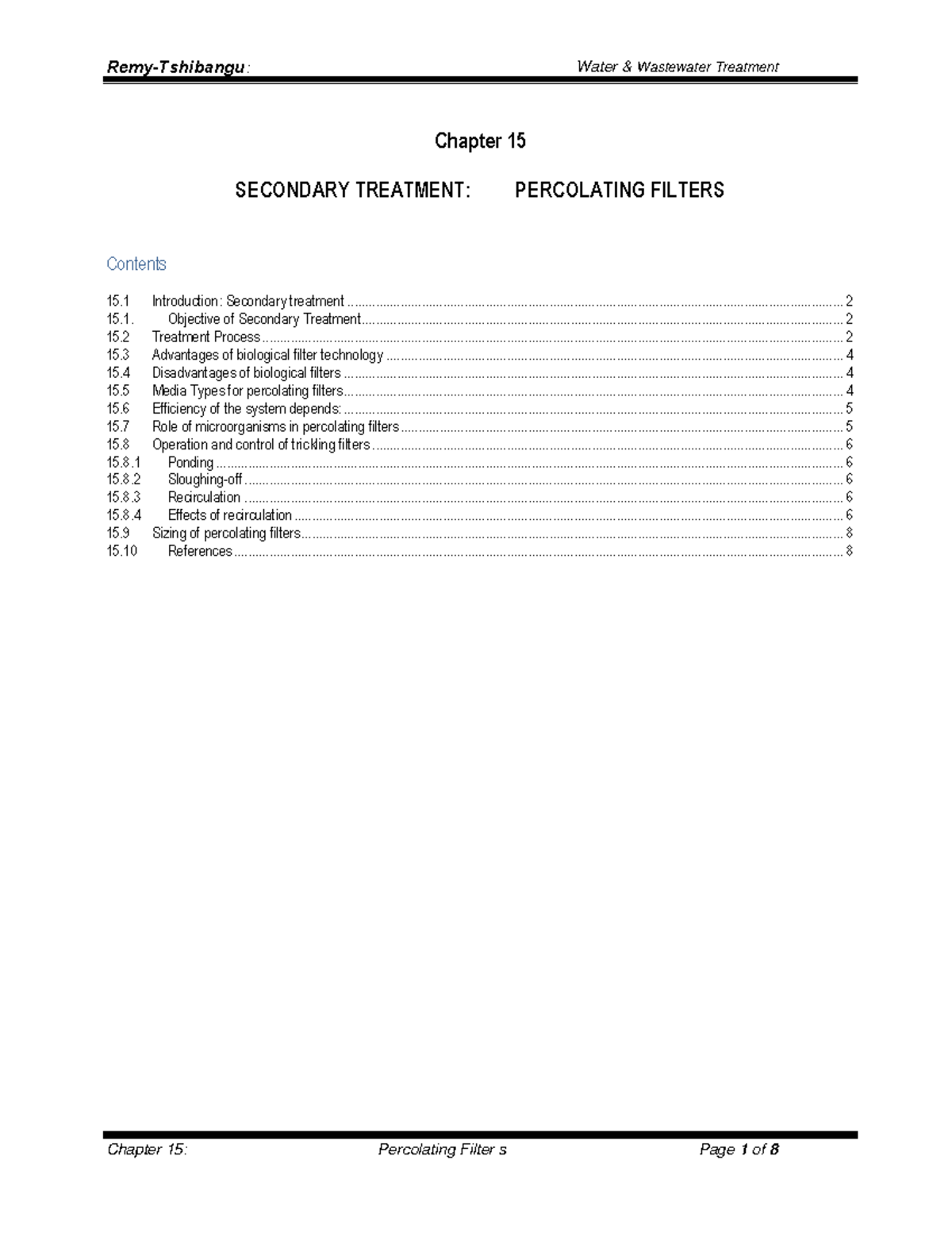 Chapter 15 Percolating filters - SECONDARY TREATMENT: PERCOLATING ...