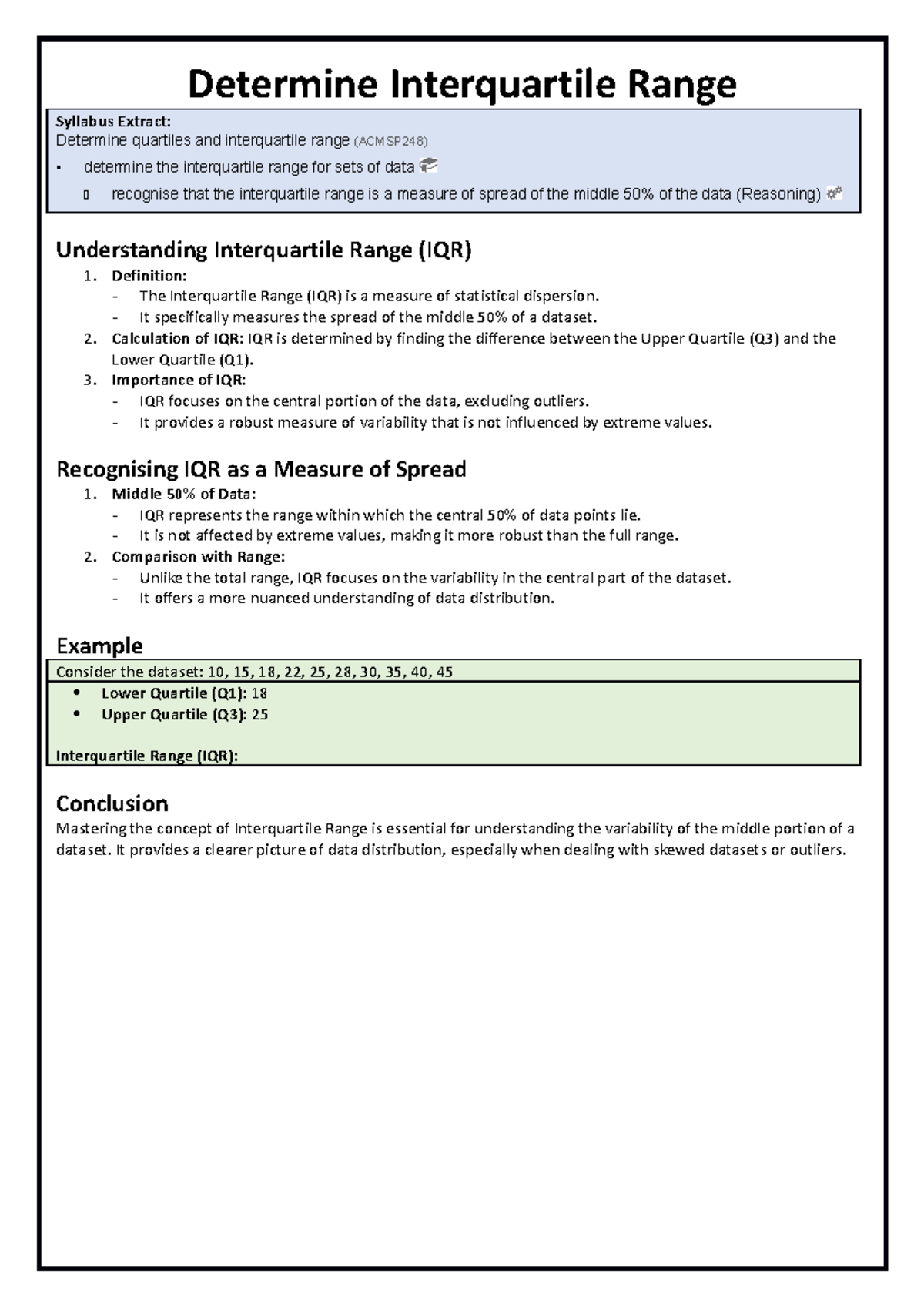 Determine Interquartile Range - Determine Interquartile Range Syllabus ...