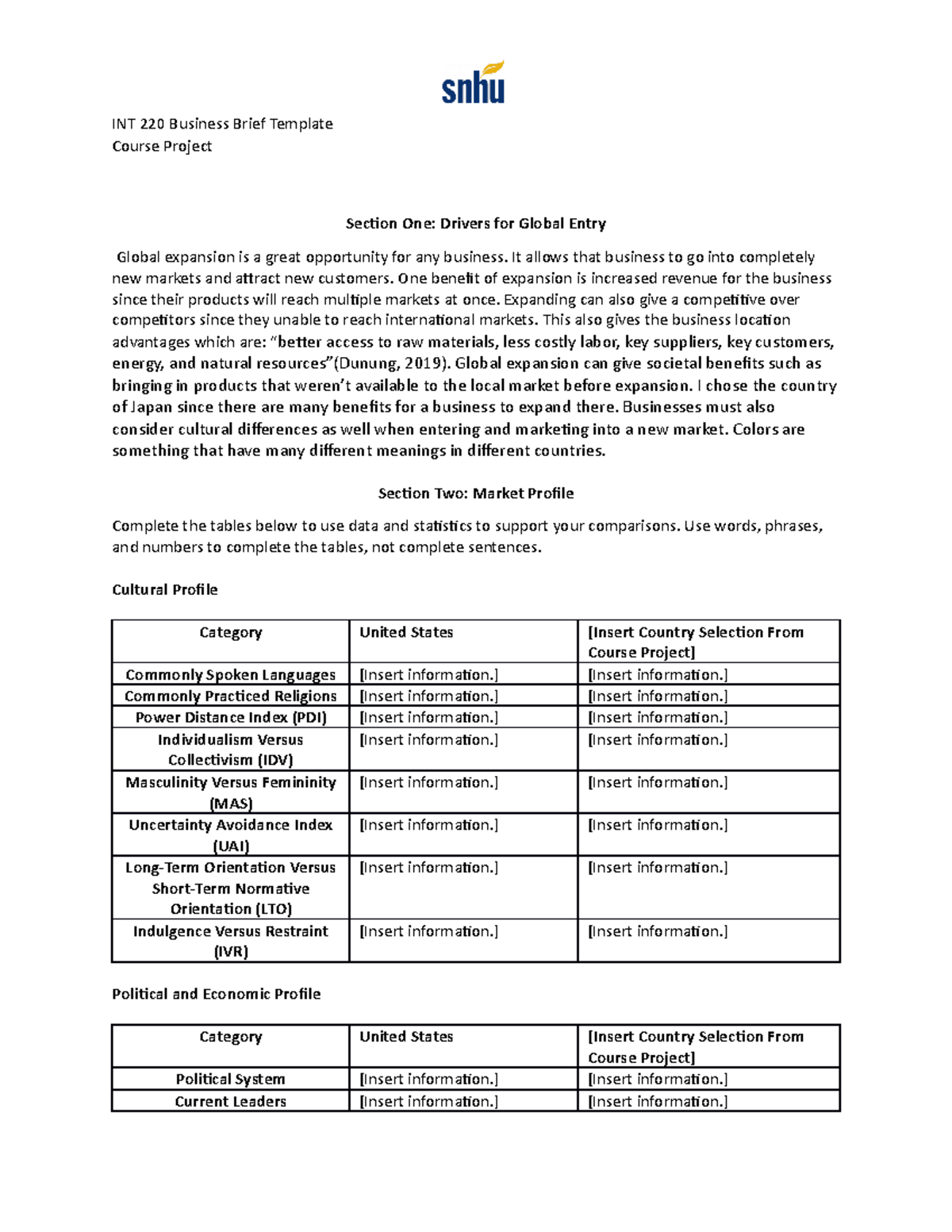 INT 220 Business Brief Template - INT 220 Business Brief Template ...