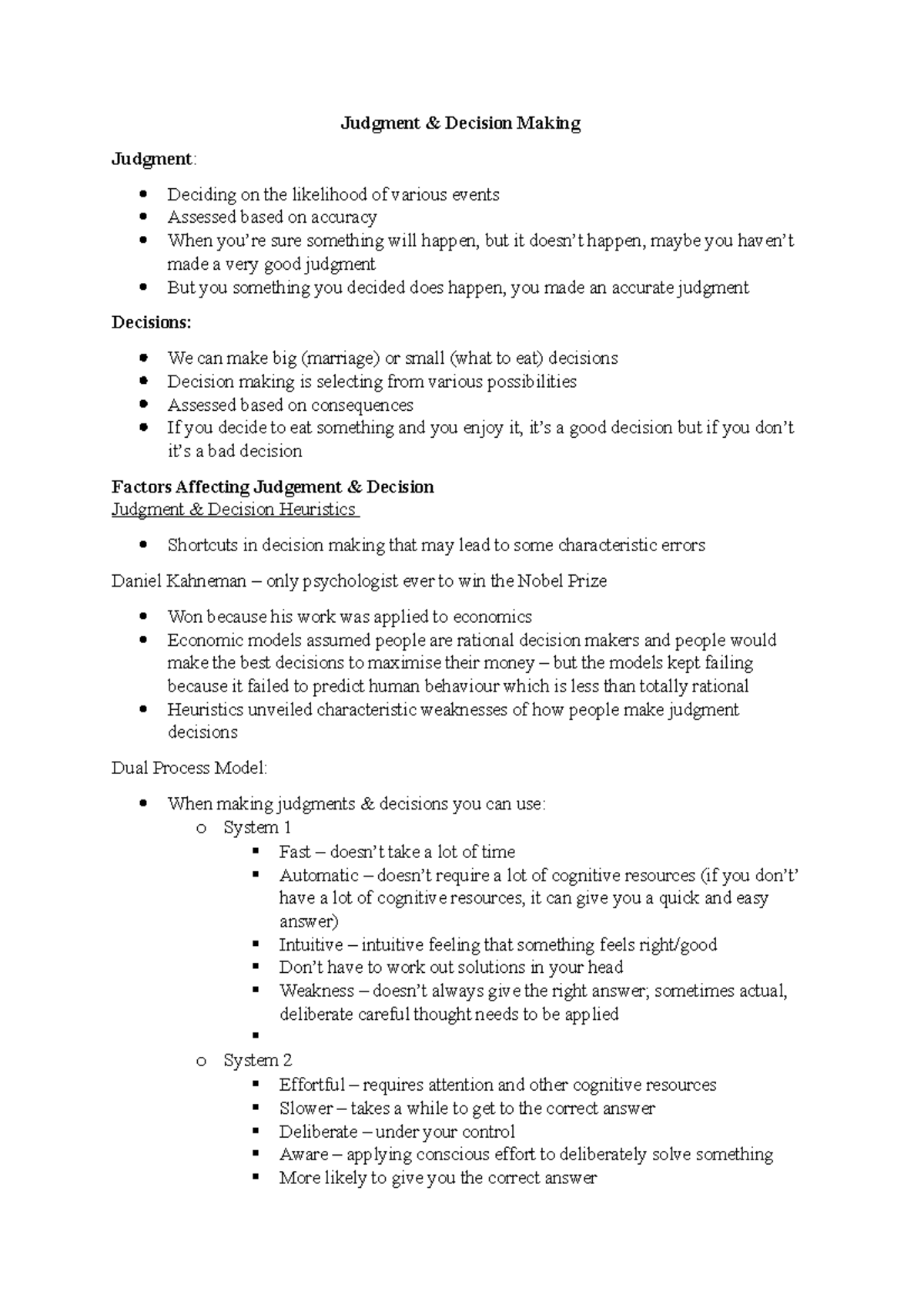 Week 12 Judgment & Decision Making - Judgment & Decision Making ...