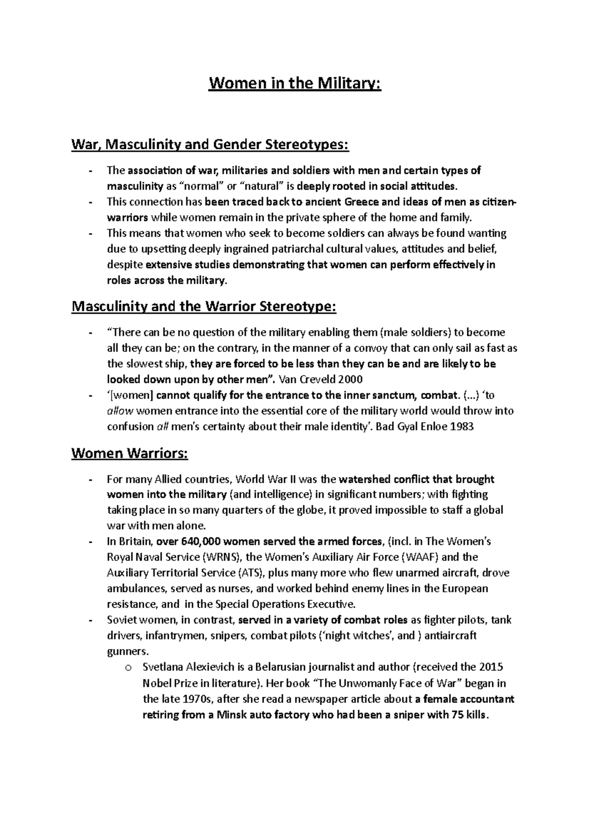 Women in the Military - lecture notes from the powerpoint slides ...