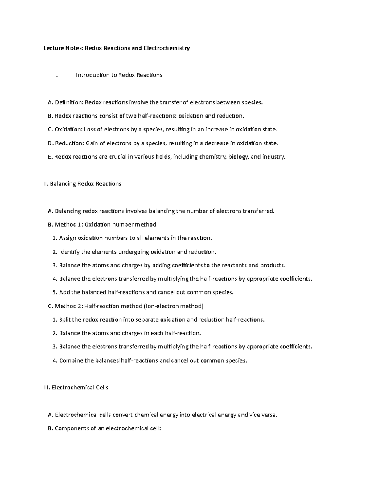 Lecture Notes: Redox Reactions and Electrochemistry - Introduction to ...