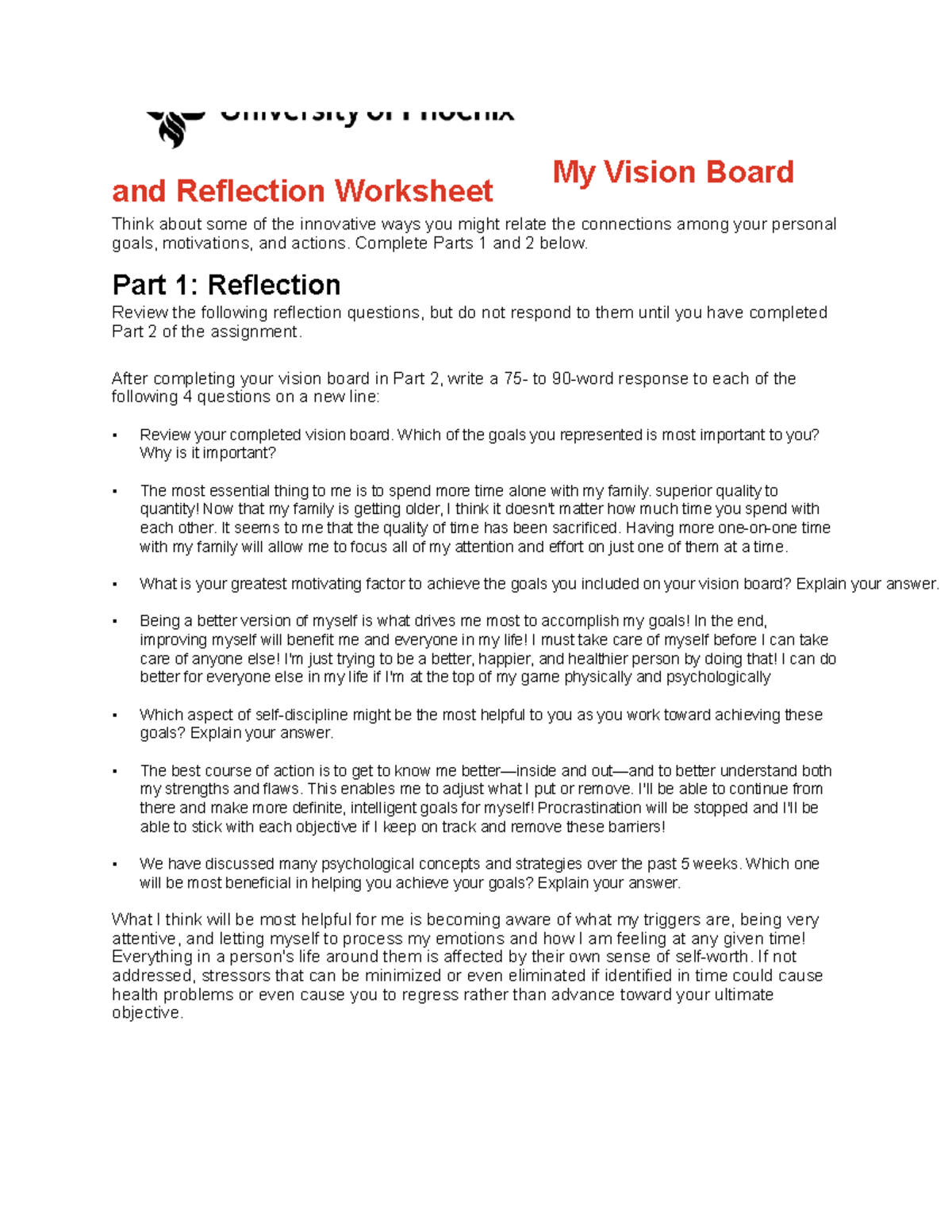Psy110 v6 wk5 my vision board and reflection worksheet - My Vision ...