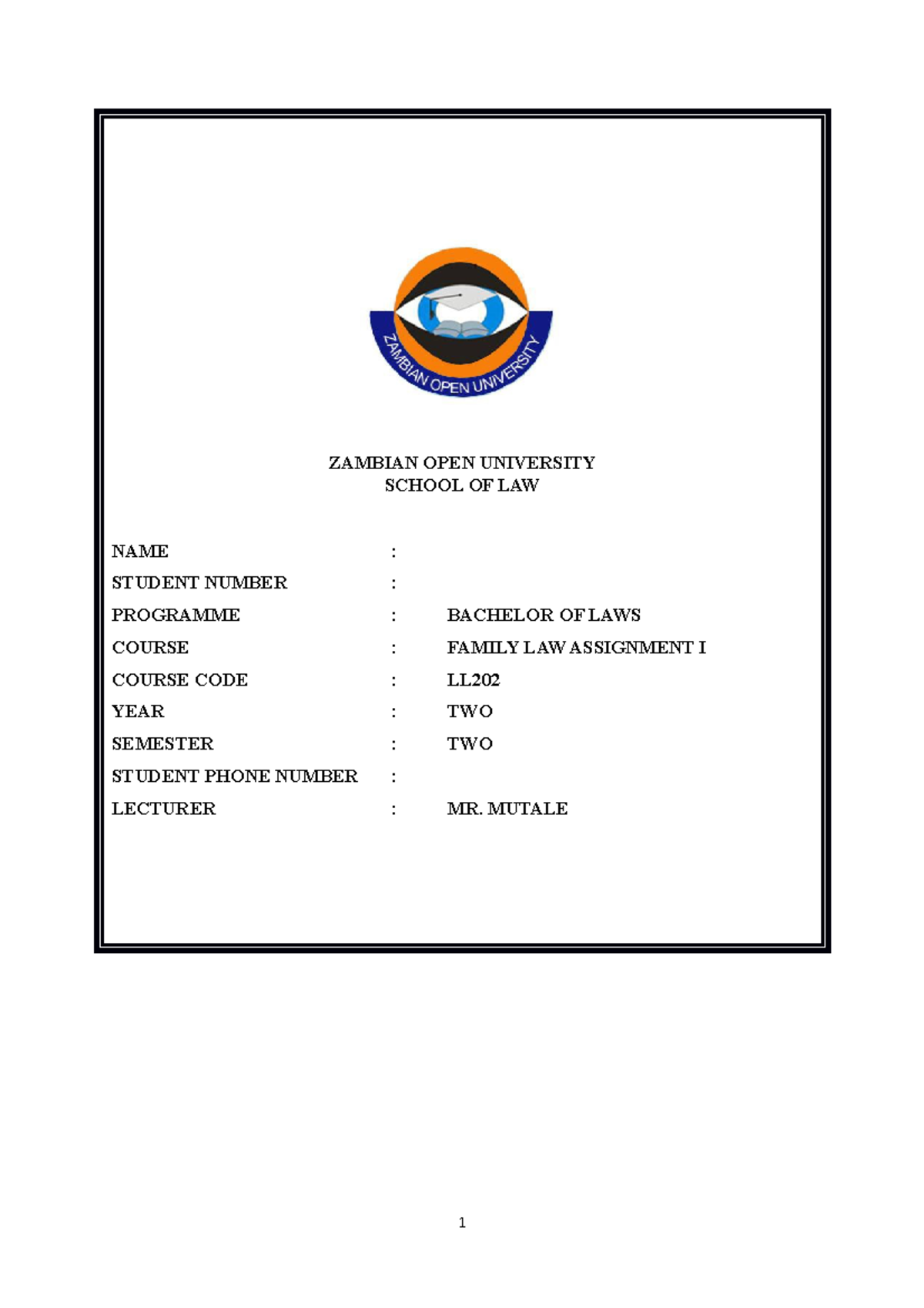 Family law serah - what is adoption - ZAMBIAN OPEN UNIVERSITY SCHOOL OF ...